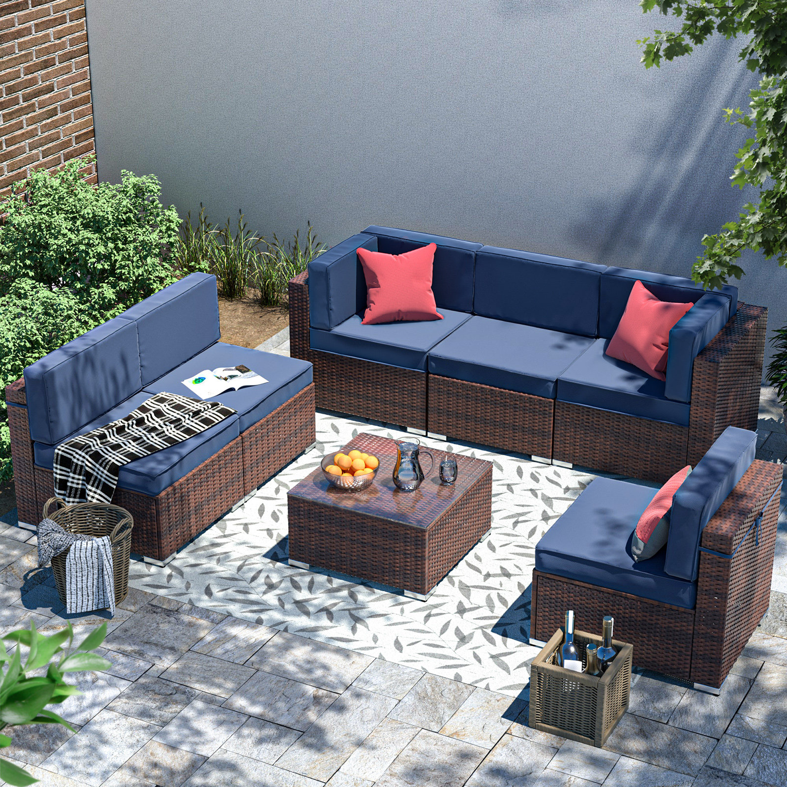LACOO 7 Pieces Patio PE Wicker Conversation Set Rattan Outdoor ...