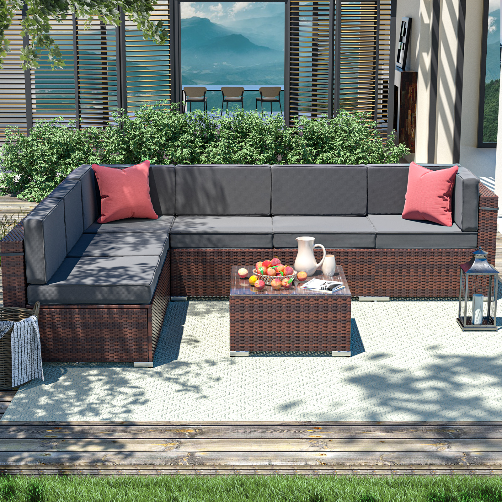 Rimini 3-Piece Teak Wood Outdoor Patio Conversation Sectional Set W/2 ...