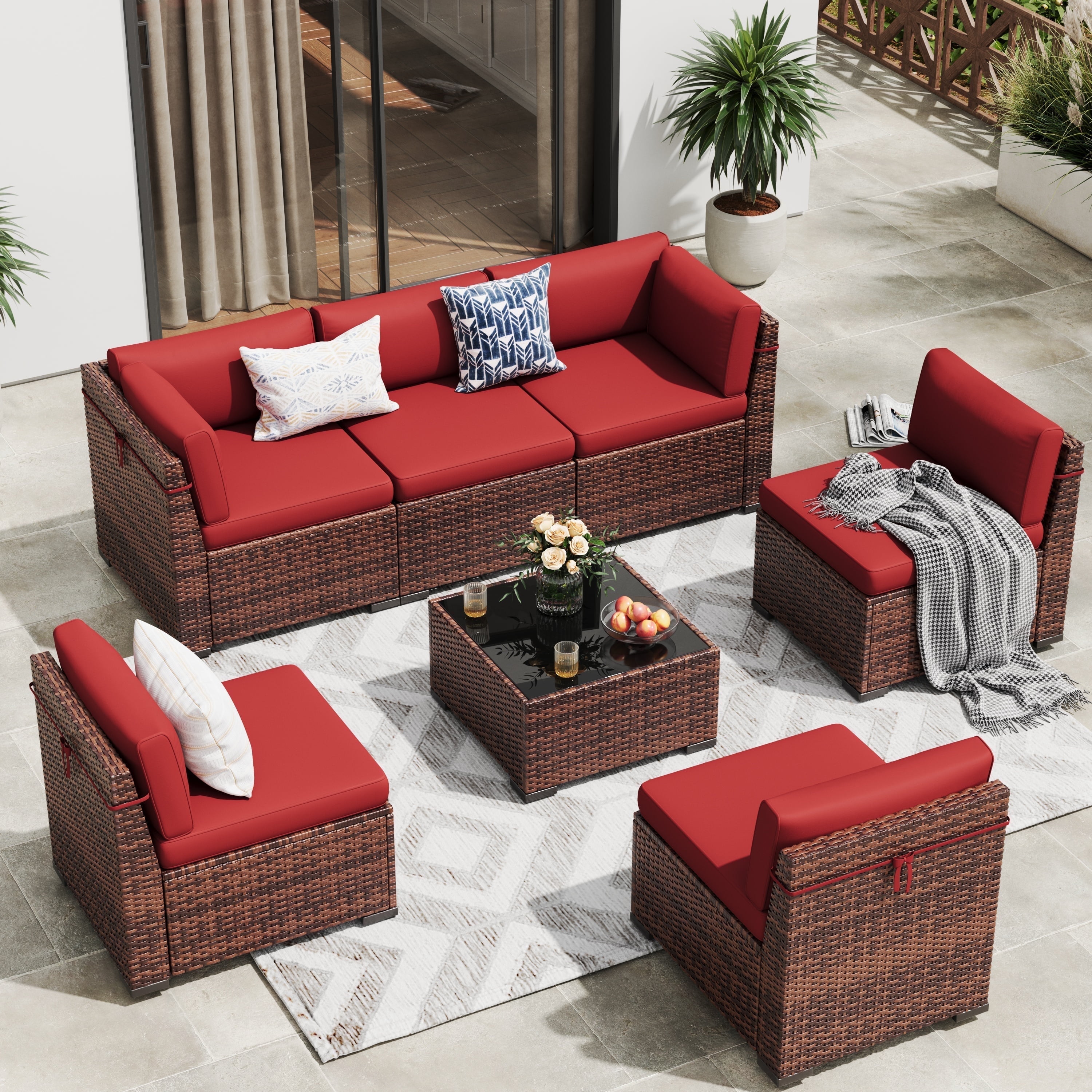 ECOPATIO 7 Pieces Patio Furniture Set, Outdoor Furniture Sectional ...