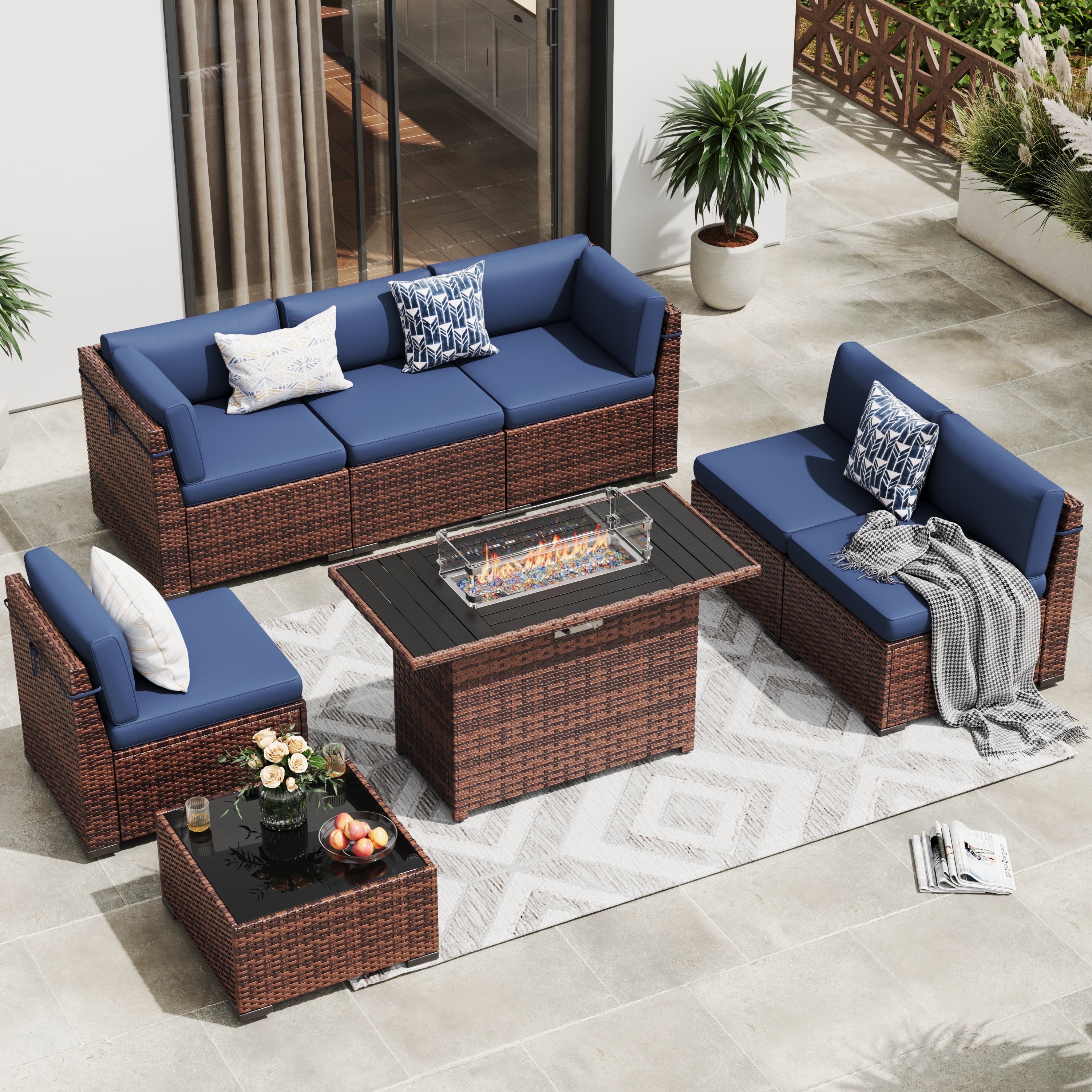 ECOPATIO Outdoor Patio Conversation Set, 9 Pieces PE Rattan Wicker Sofa ...
