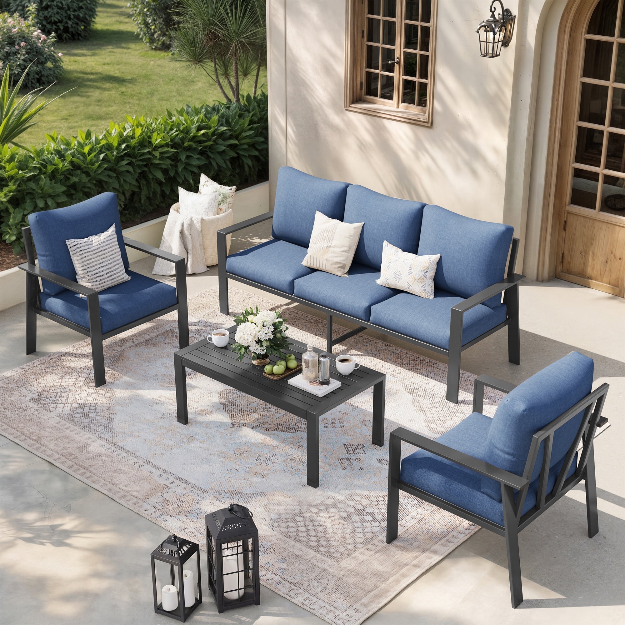 ECOPATIO Aluminum Patio Furniture Set, 6 Pcs Modern Outdoor Sofa Sets ...