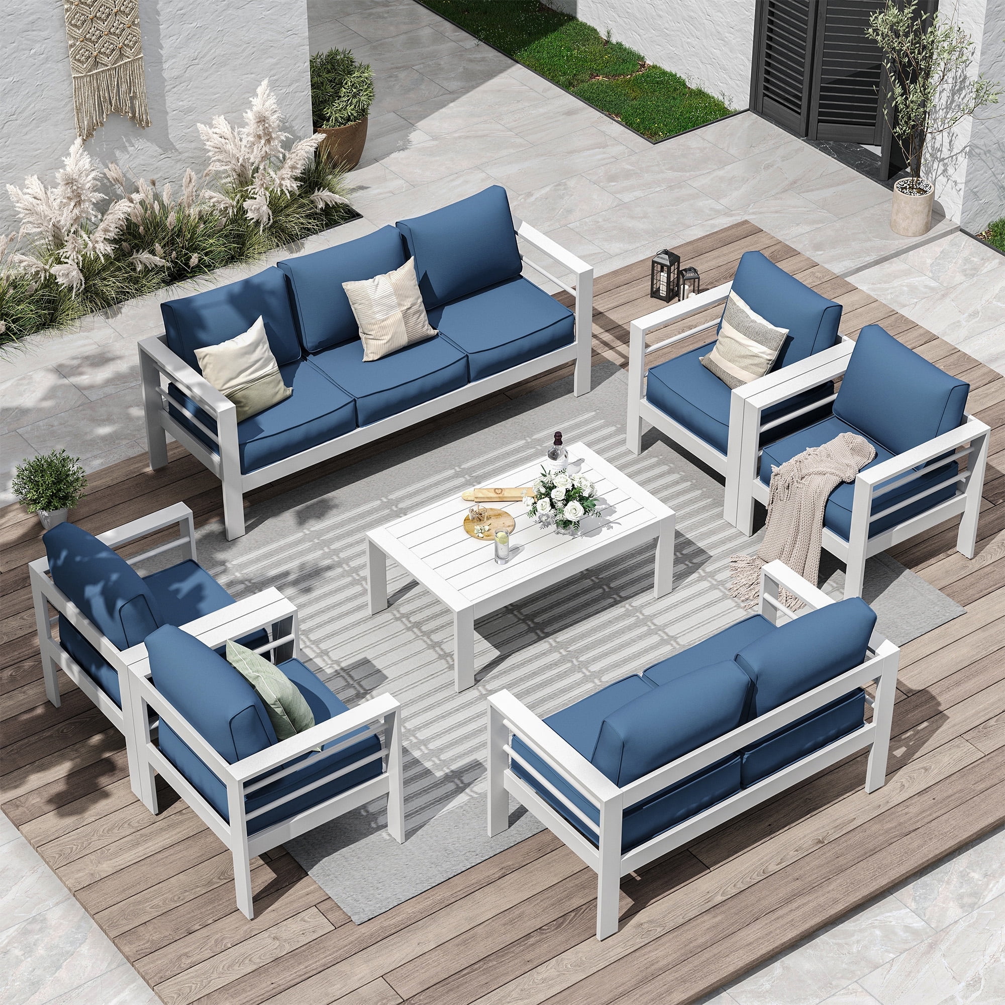 ECOPATIO Aluminum Patio Furniture Set, 9 Pcs Metal Modern Outdoor Sofa ...