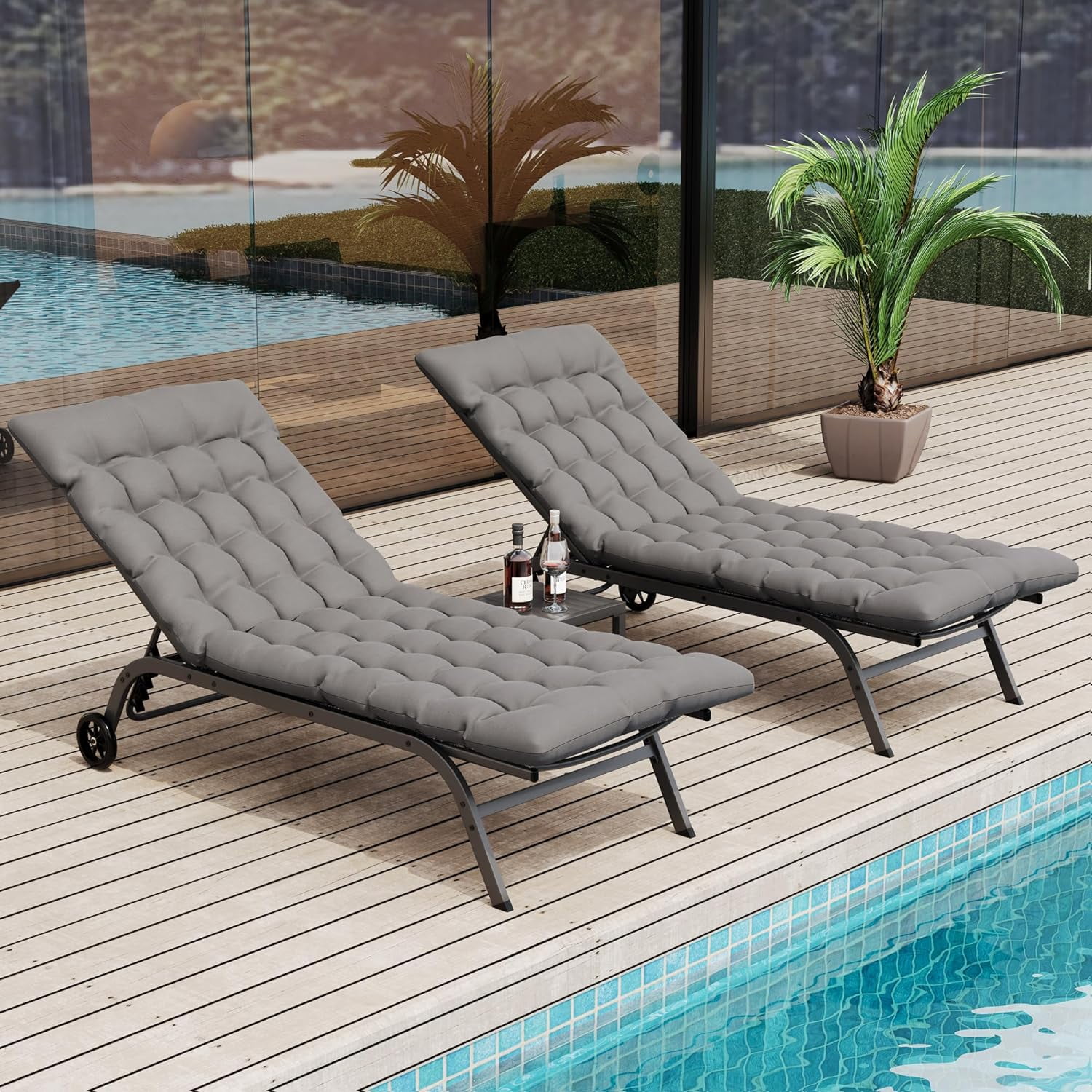 ECOPATIO Aluminum Removable Cushion and 5 Adjustable Position Lounge ...