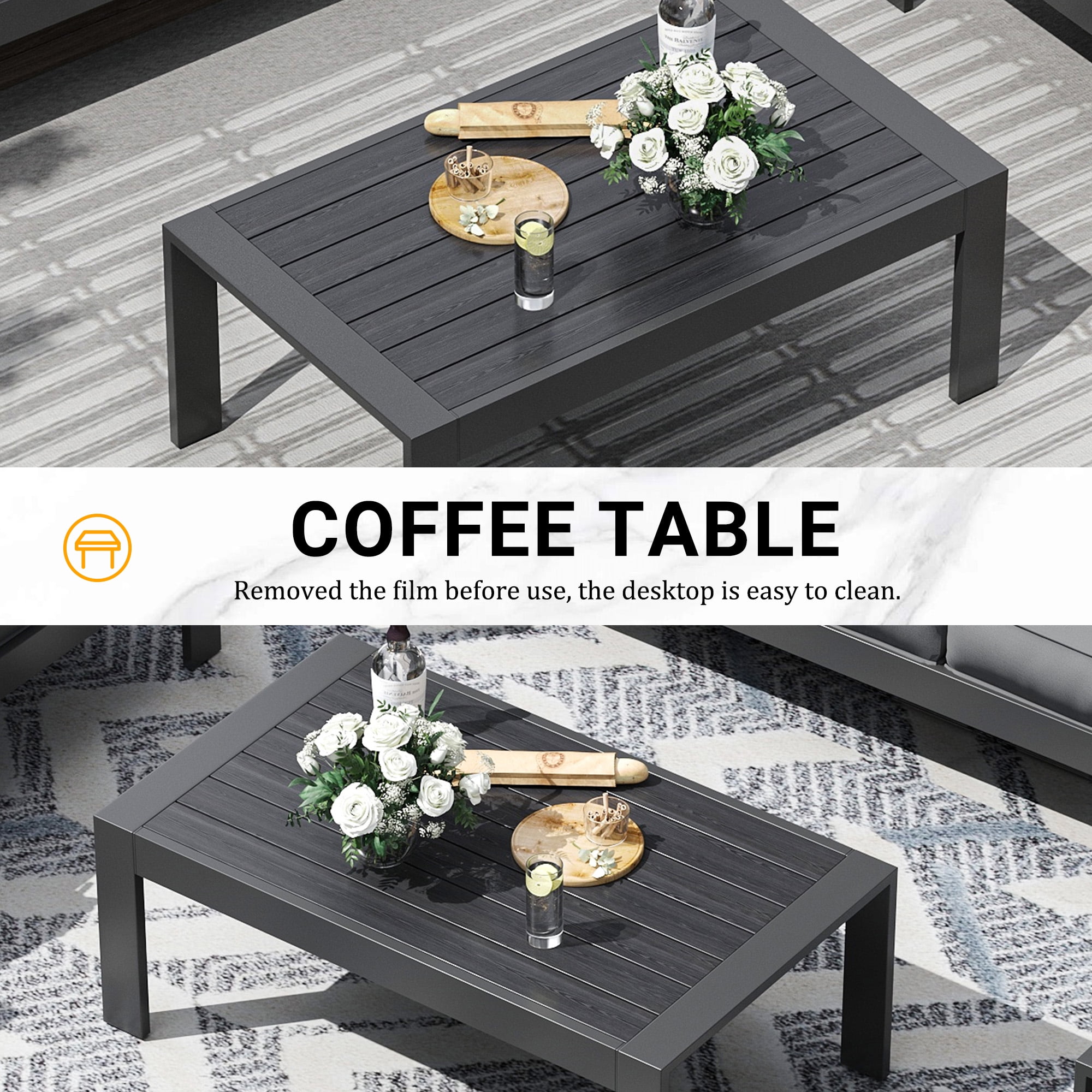 ECOPATIO Outdoor Coffee Table, Aluminum Modern Patio Coffee Tables with ...