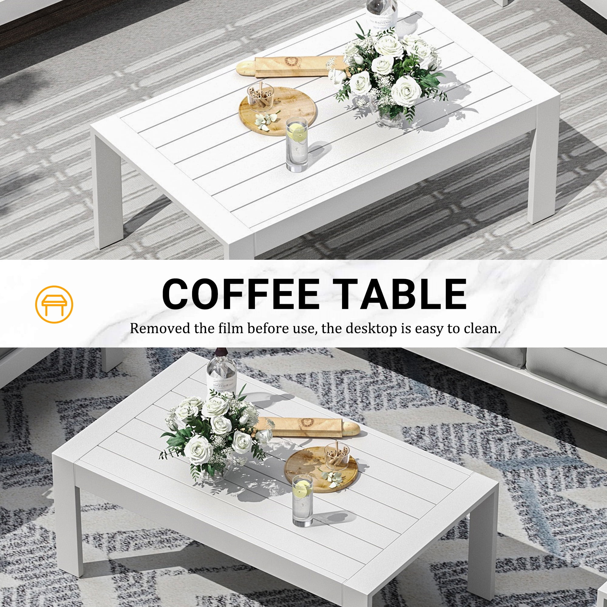 ECOPATIO Outdoor Coffee Table, Aluminum Modern Patio Coffee Tables with ...