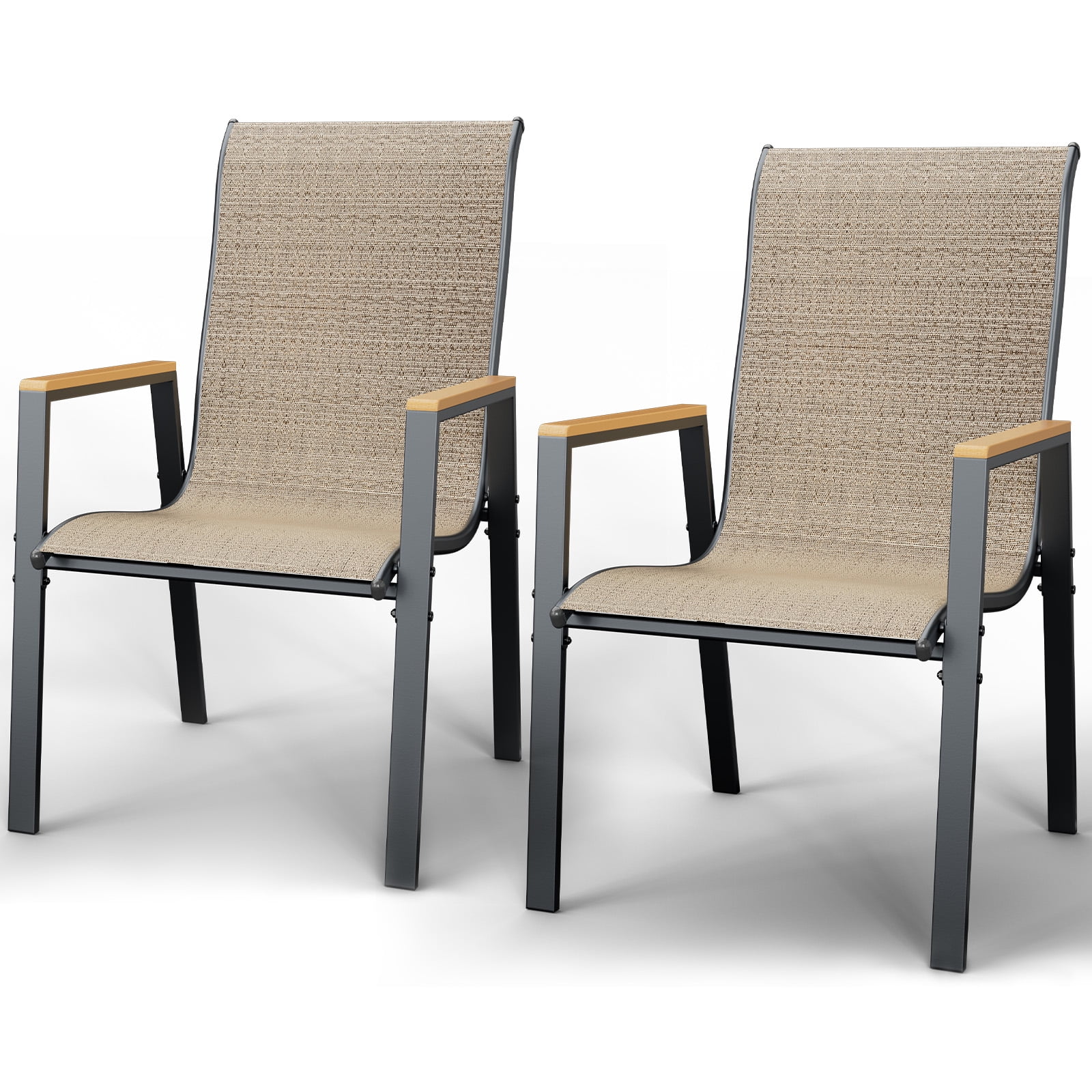 ECOPATIO Stackable Outdoor Dining Chairs Set of 2, Steel Frame with ...