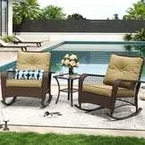 W WARMHOL Outdoor Wicker Rocking Chair with Thickened Cushions, All ...