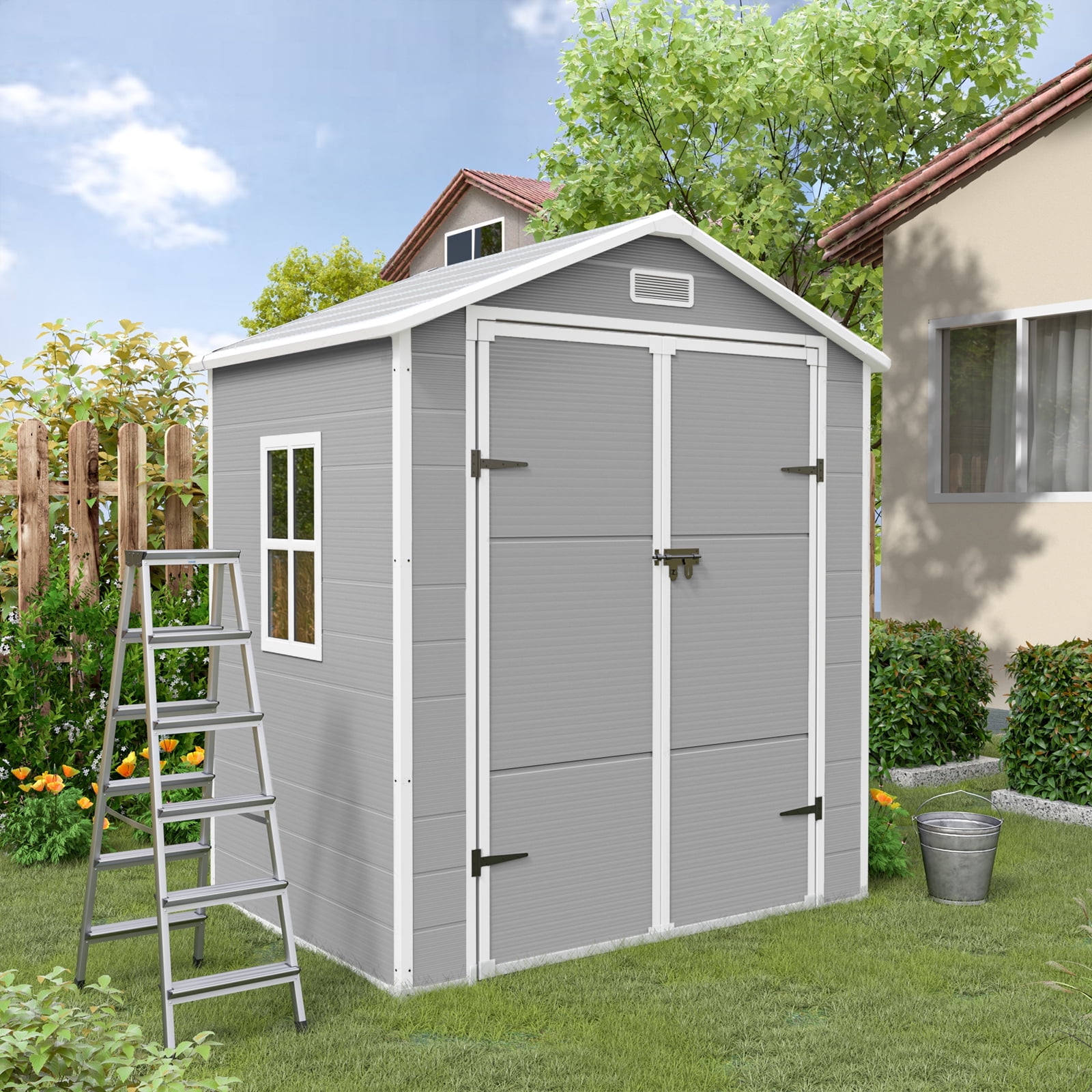 ECOPATIO Outdoor Storage Shed 6x4 FT, Resin Garden Shed for Bike ...