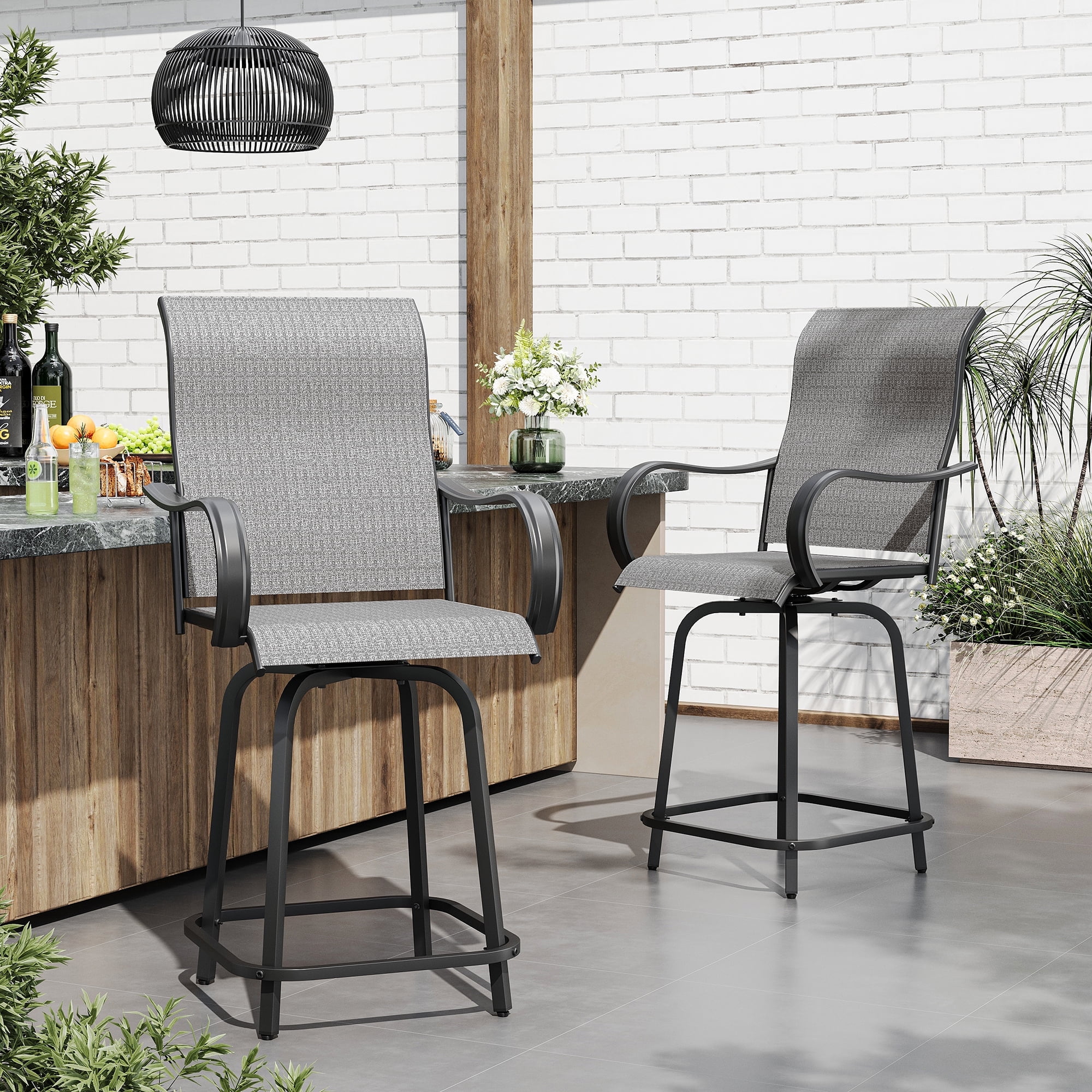 ECOPATIO 6-Piece Outdoor Swivel Bar Stools, High-Back, Armrest, All ...