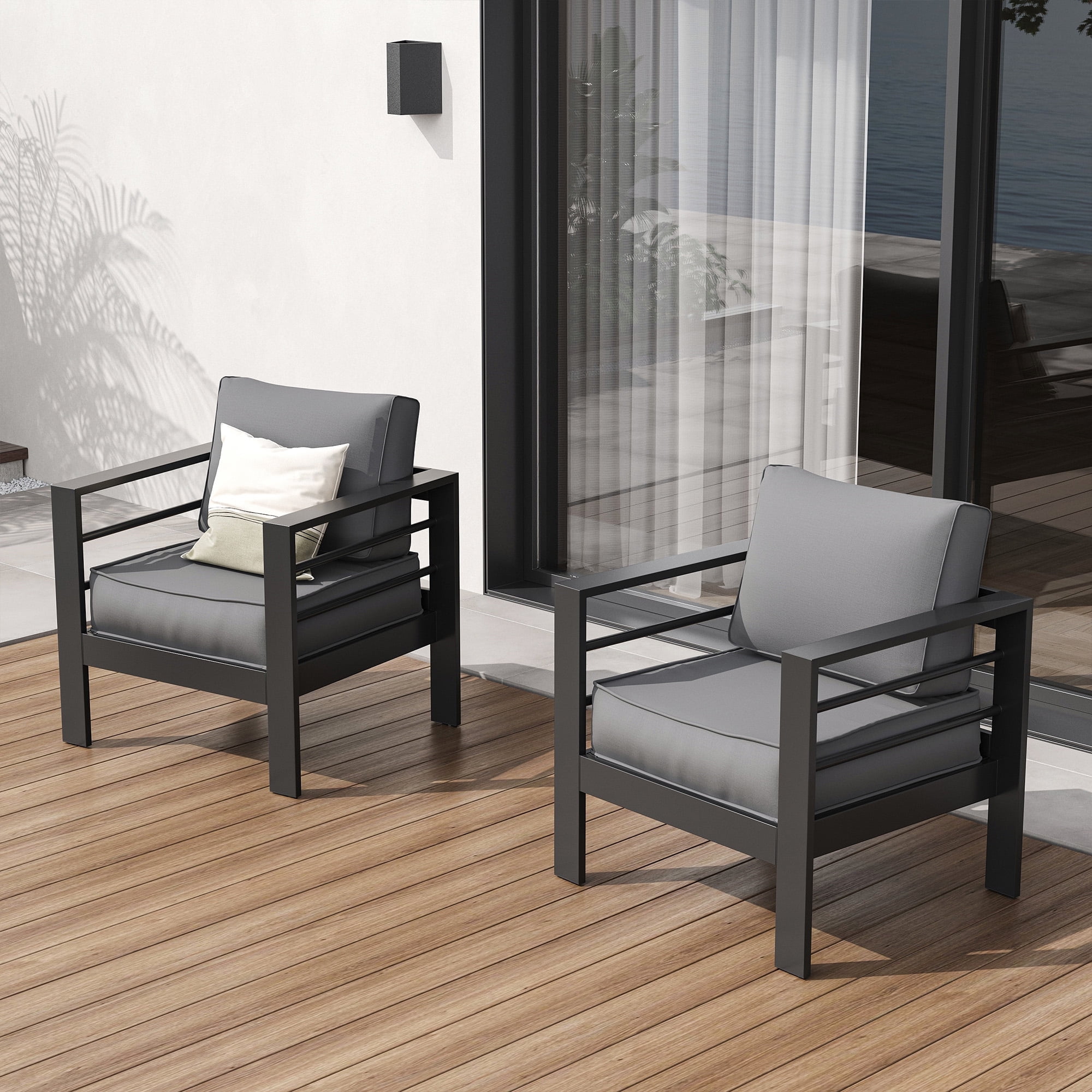 ECOPATIO Oversized Aluminum Patio Armchair Set, All-Weather Outdoor ...