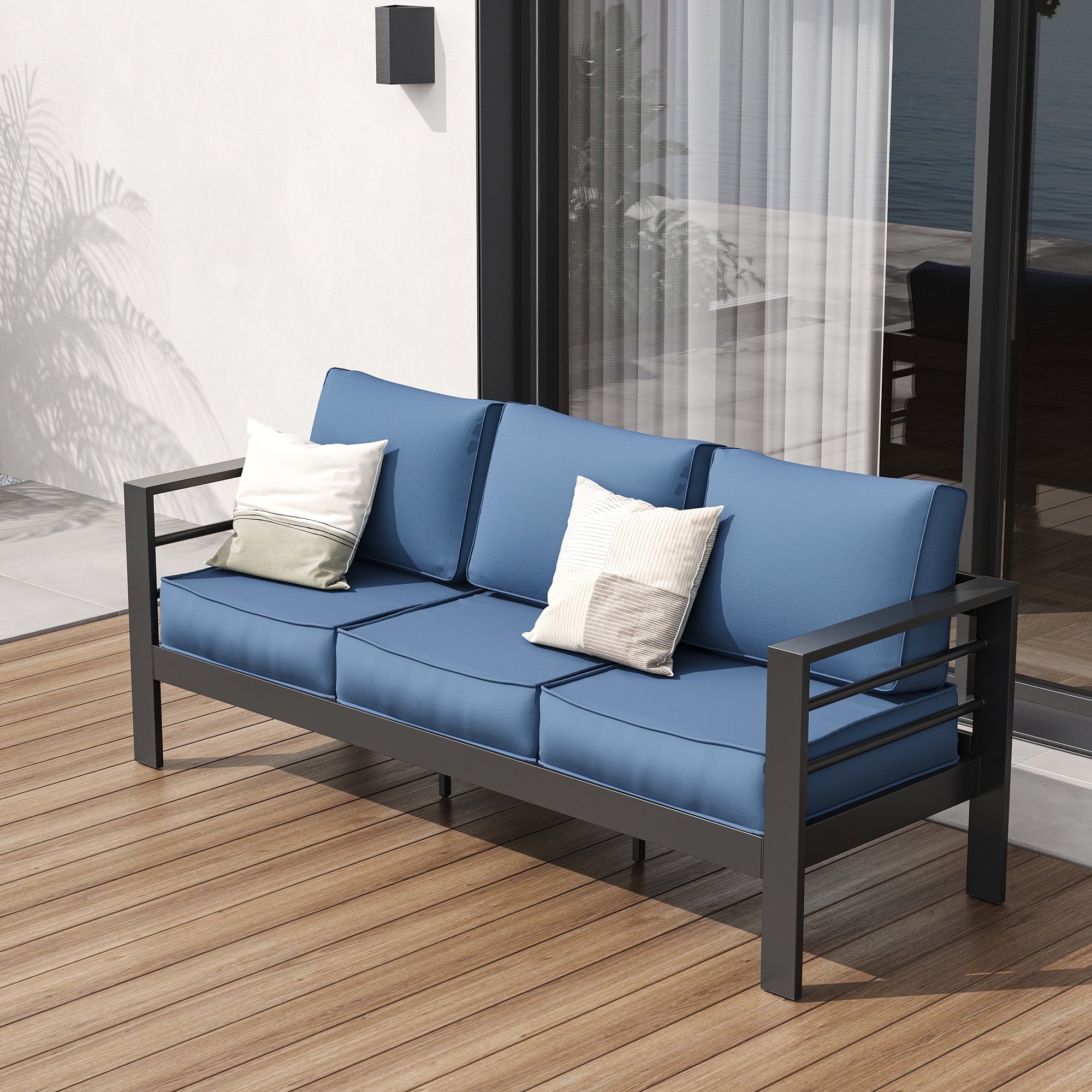 ECOPATIO Patio Furniture Metal Couch, 3-Seat All-Weather Modern ...