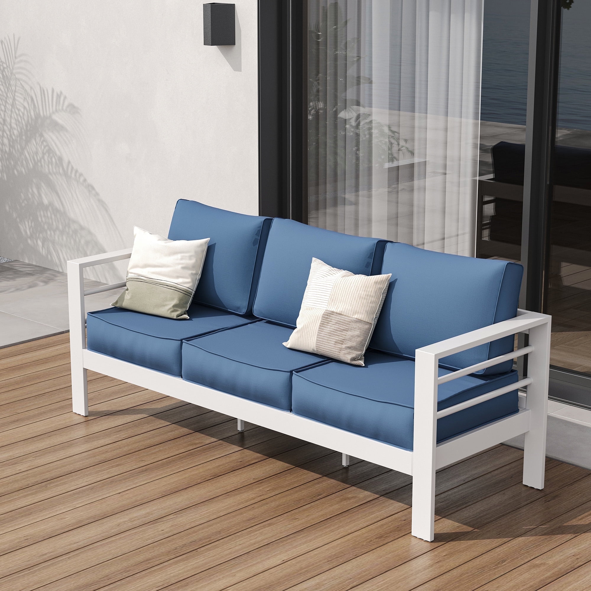 ECOPATIO Patio Furniture Metal Couch, 3-Seat All-Weather Modern ...