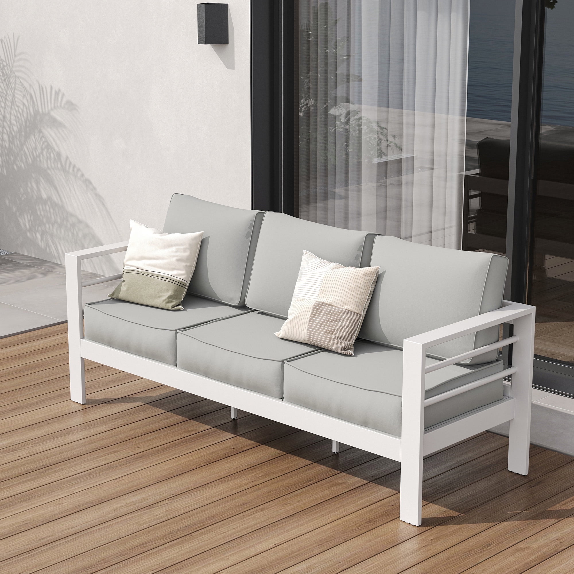 ECOPATIO Patio Furniture Metal Couch, 3-Seat All-Weather Modern ...