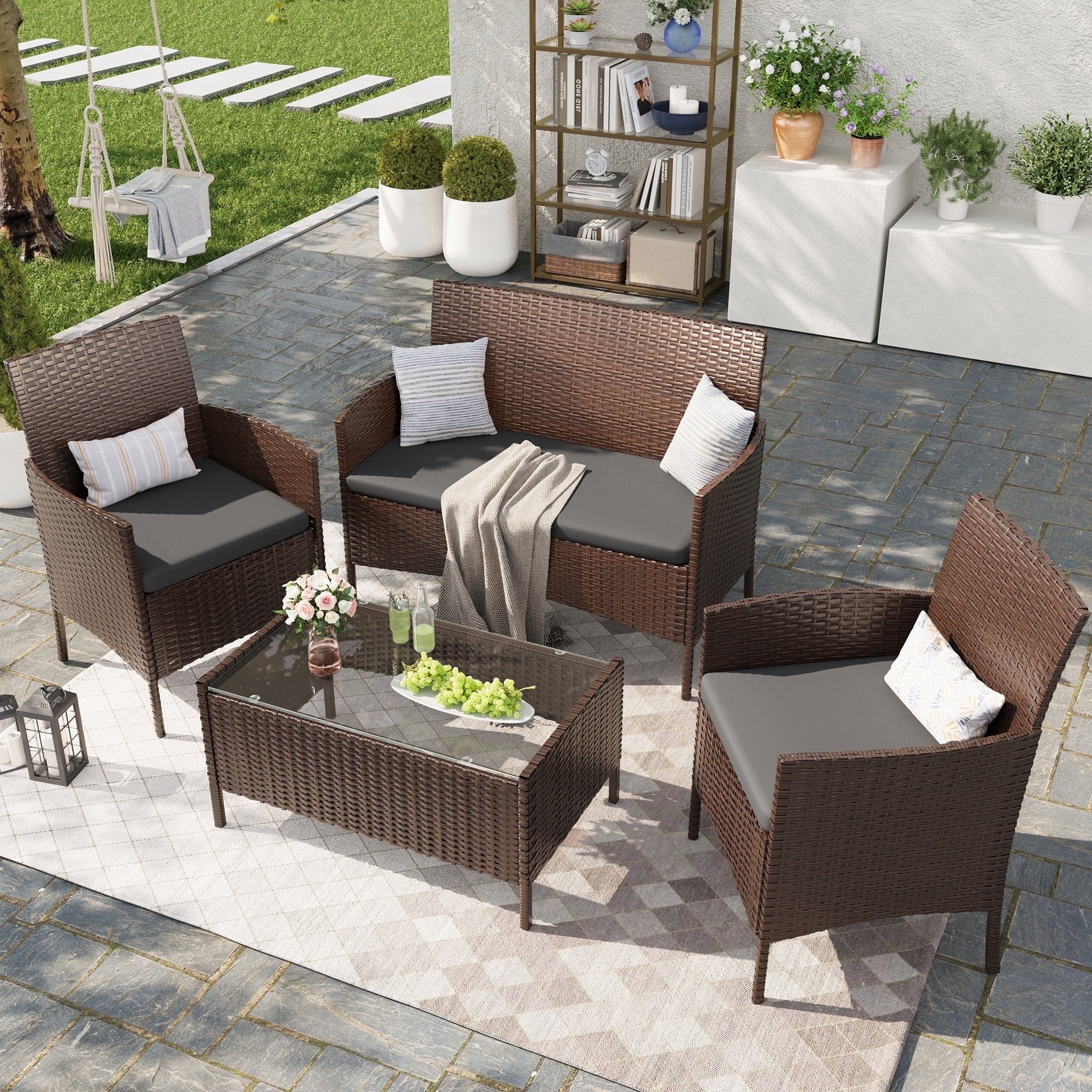 ECOPATIO Outdoor Modular Patio Sectional Porch Furniture Set Gray for ...