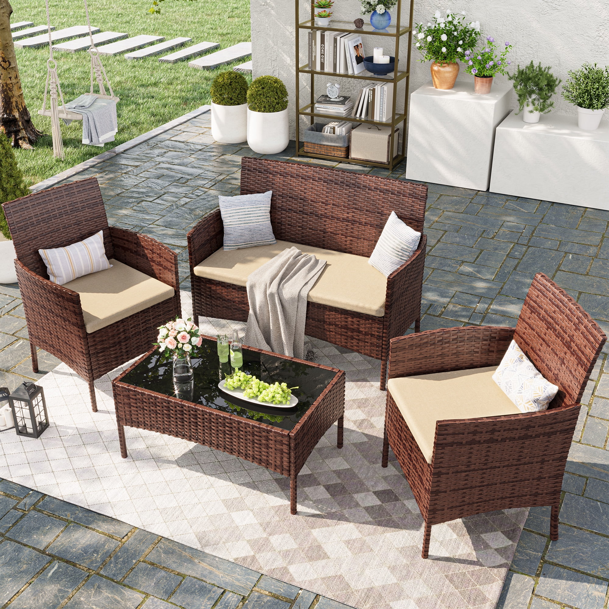 ECOPATIO Patio Furniture Set 4 Pieces Porch Furniture Outdoor Modular ...