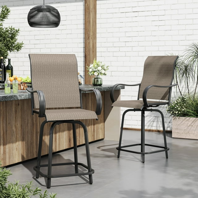 ECOPATIO Outdoor Swivel Bar Stools Set of 2, High Back & Armrest, All ...