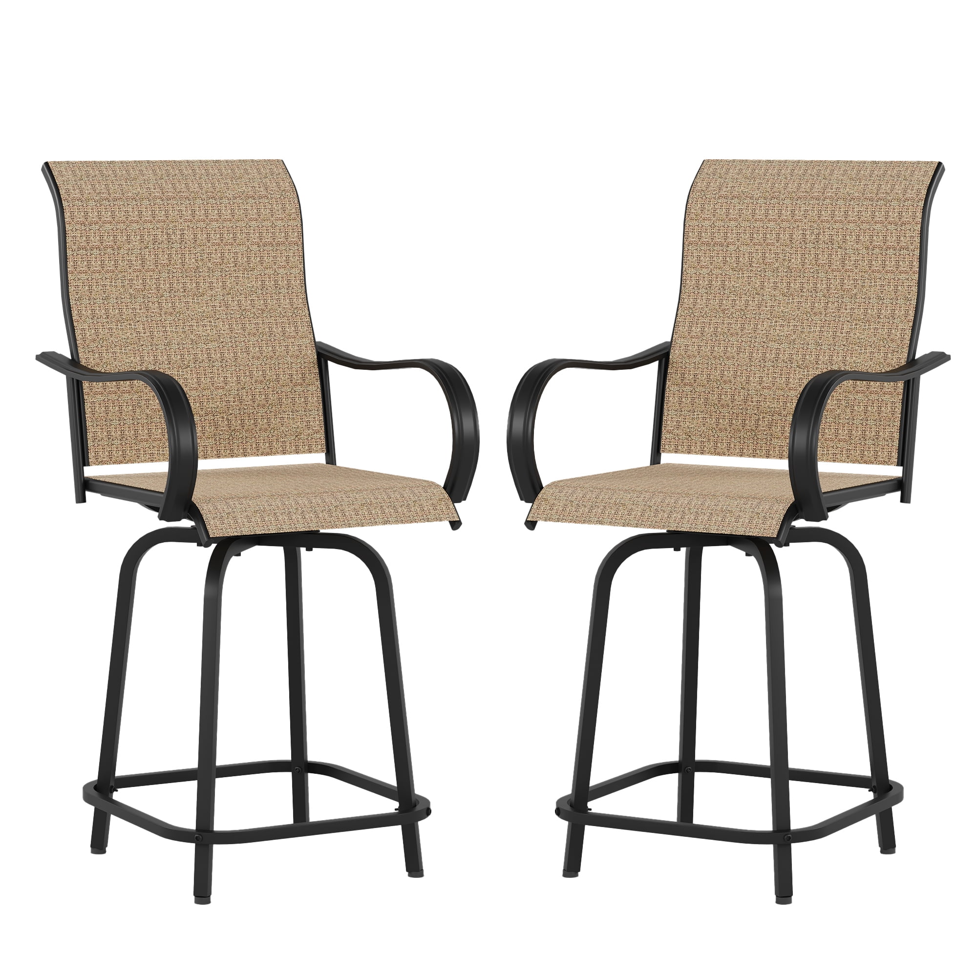 ECOPATIO Patio Swivel Bar Stools Chair of 2, Outdoor Bar Height Set ...