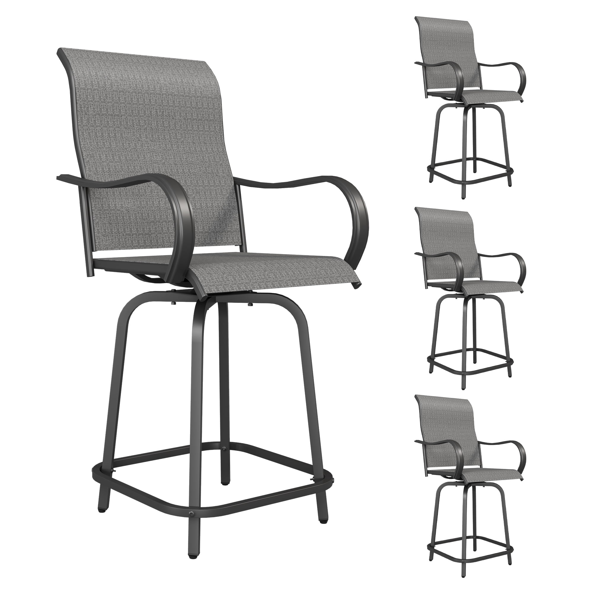 ECOPATIO Outdoor Bar Stools, Set of 4, High Back & Armrest ...