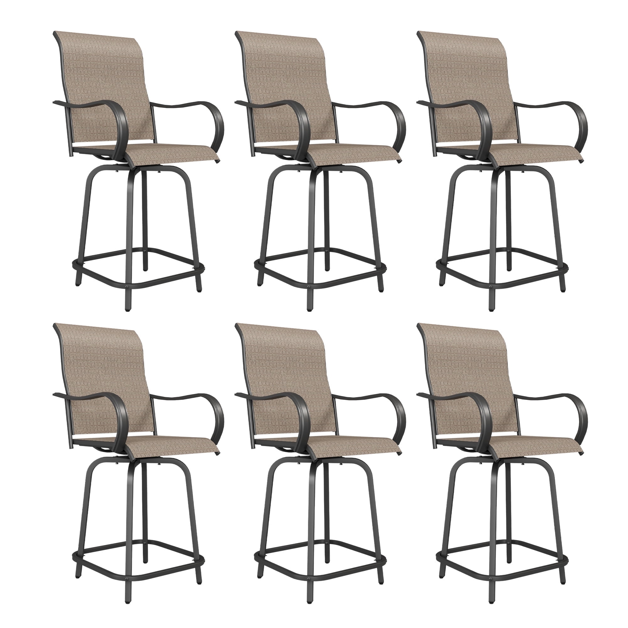 ECOPATIO Outdoor Swivel Bar Stools Set of 6, High Back & Armrest, All ...