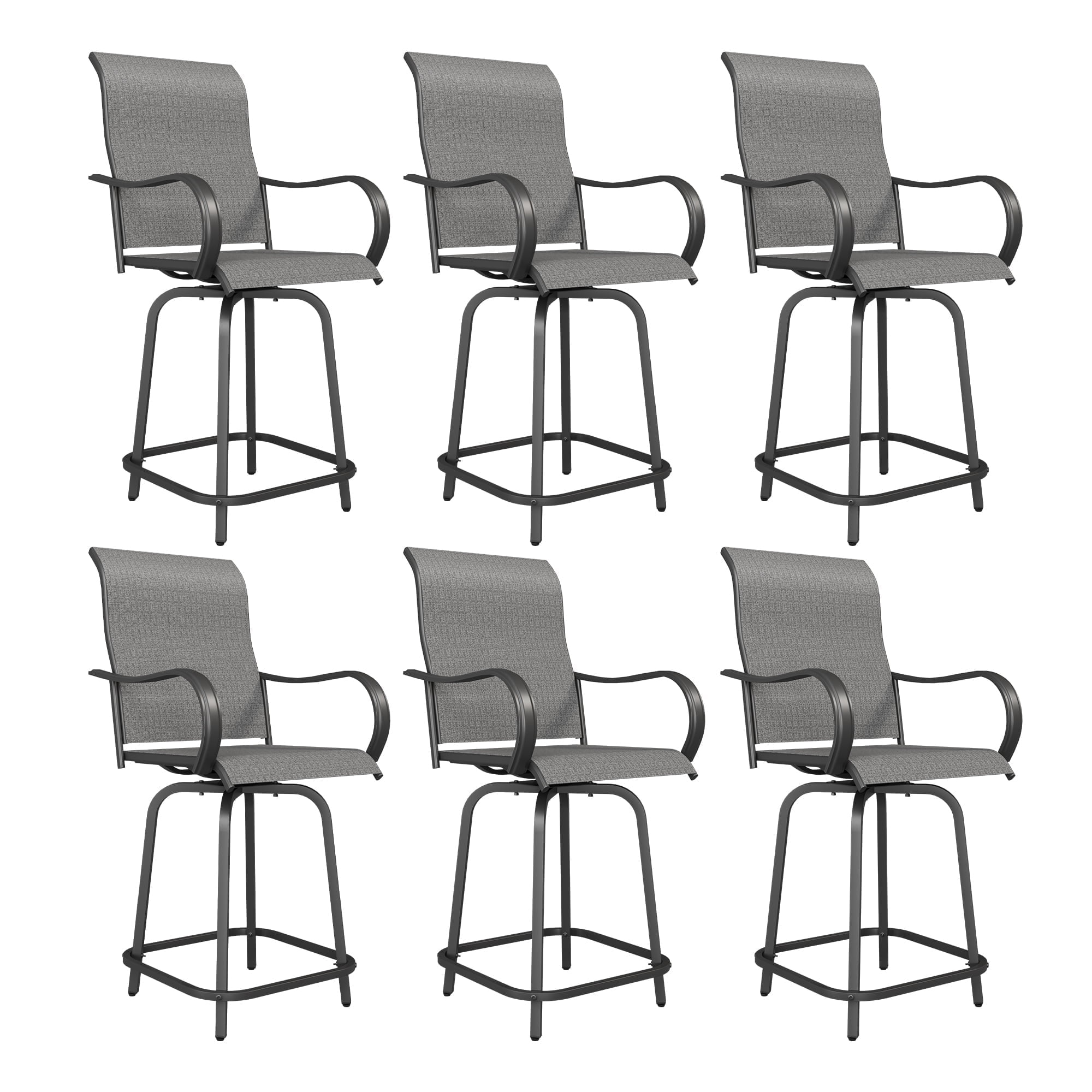 ECOPATIO Swivel Bar Stools, Set of 6, High Back & Armrest, All Weather ...