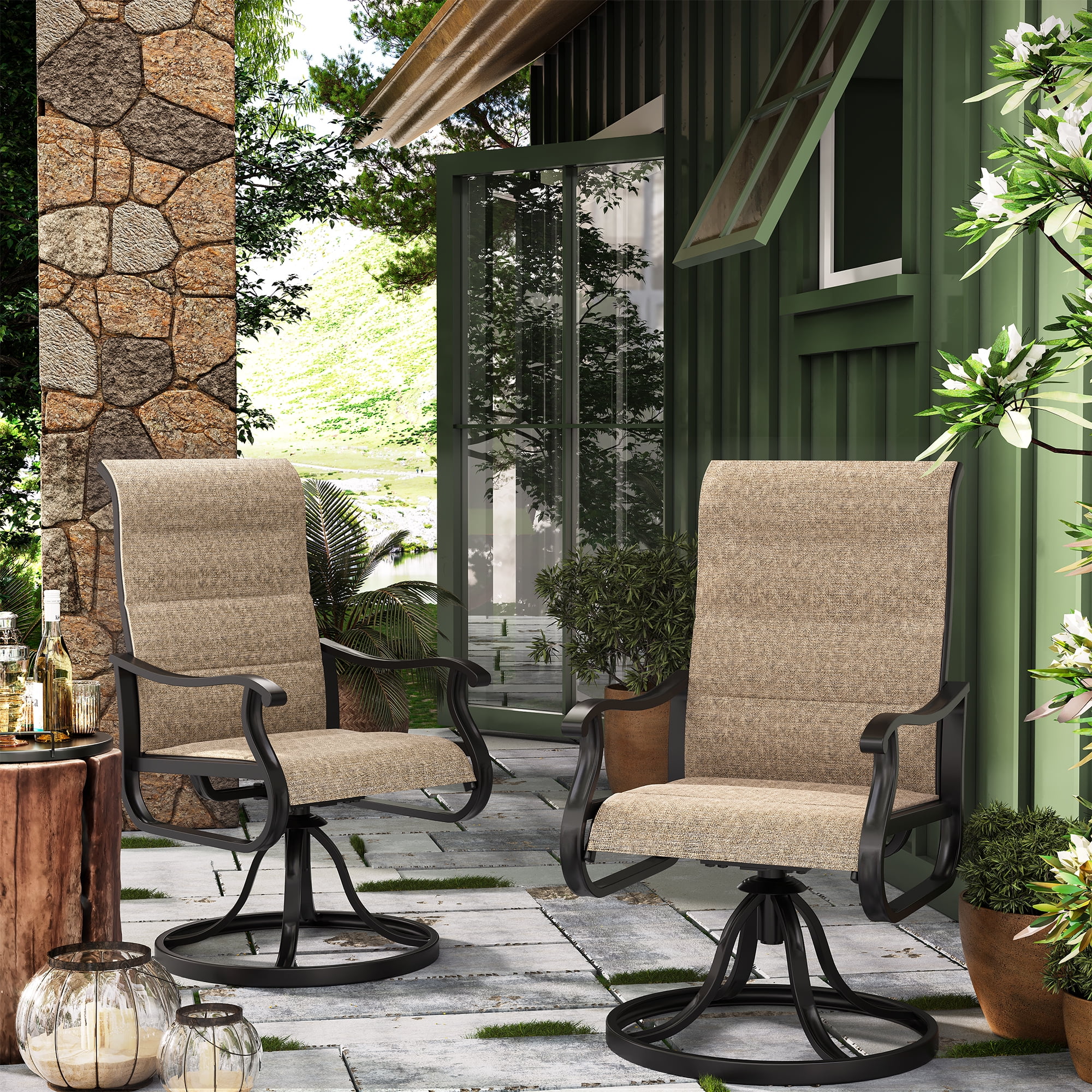 ECOPATIO High Back Patio Swivel Chairs (Set of 2), 360° Rotatable, All ...