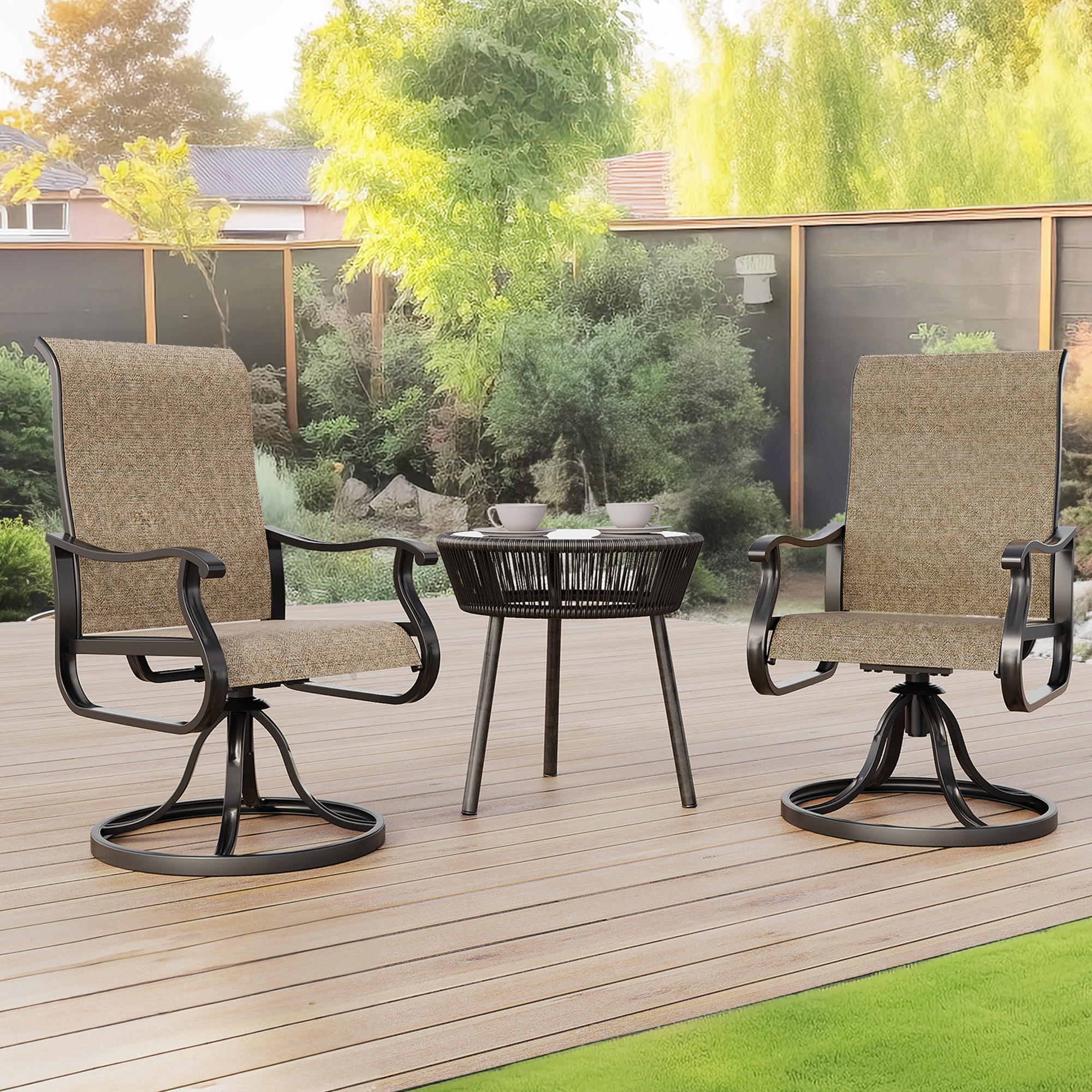 MeetLeisure Outdoor Polyethylene (PE) Wicker Swivel Rocker Chair with ...