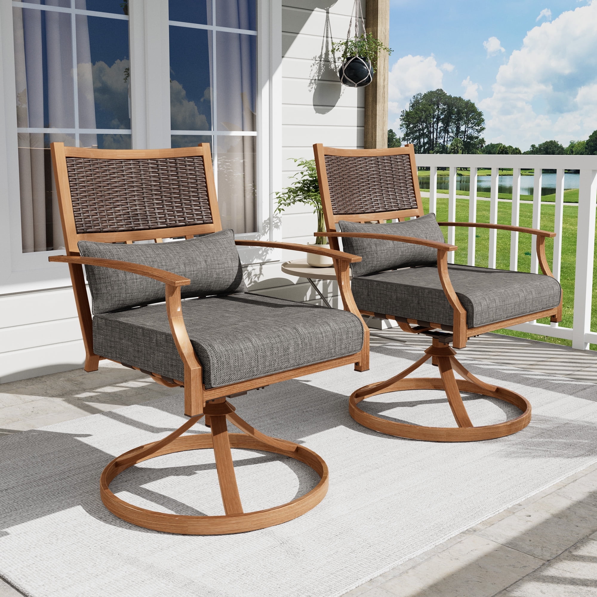 ECOPATIO Patio Swivel Chairs Set of 2, All Weather Swivel Rocker Chairs ...