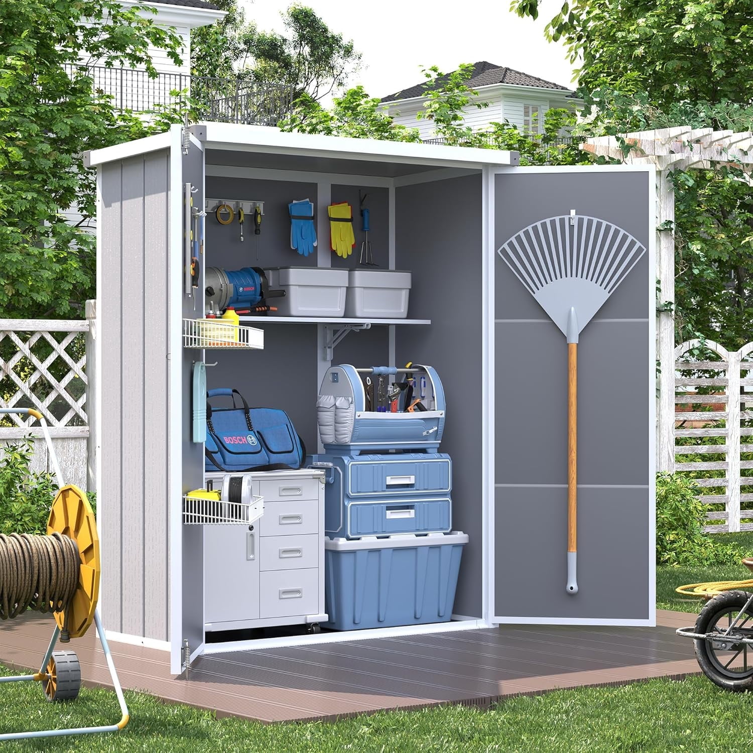 ECOPATIO Premier Tall 4.3 x 5.6 ft Resin Outdoor Storage Shed, Vertical ...