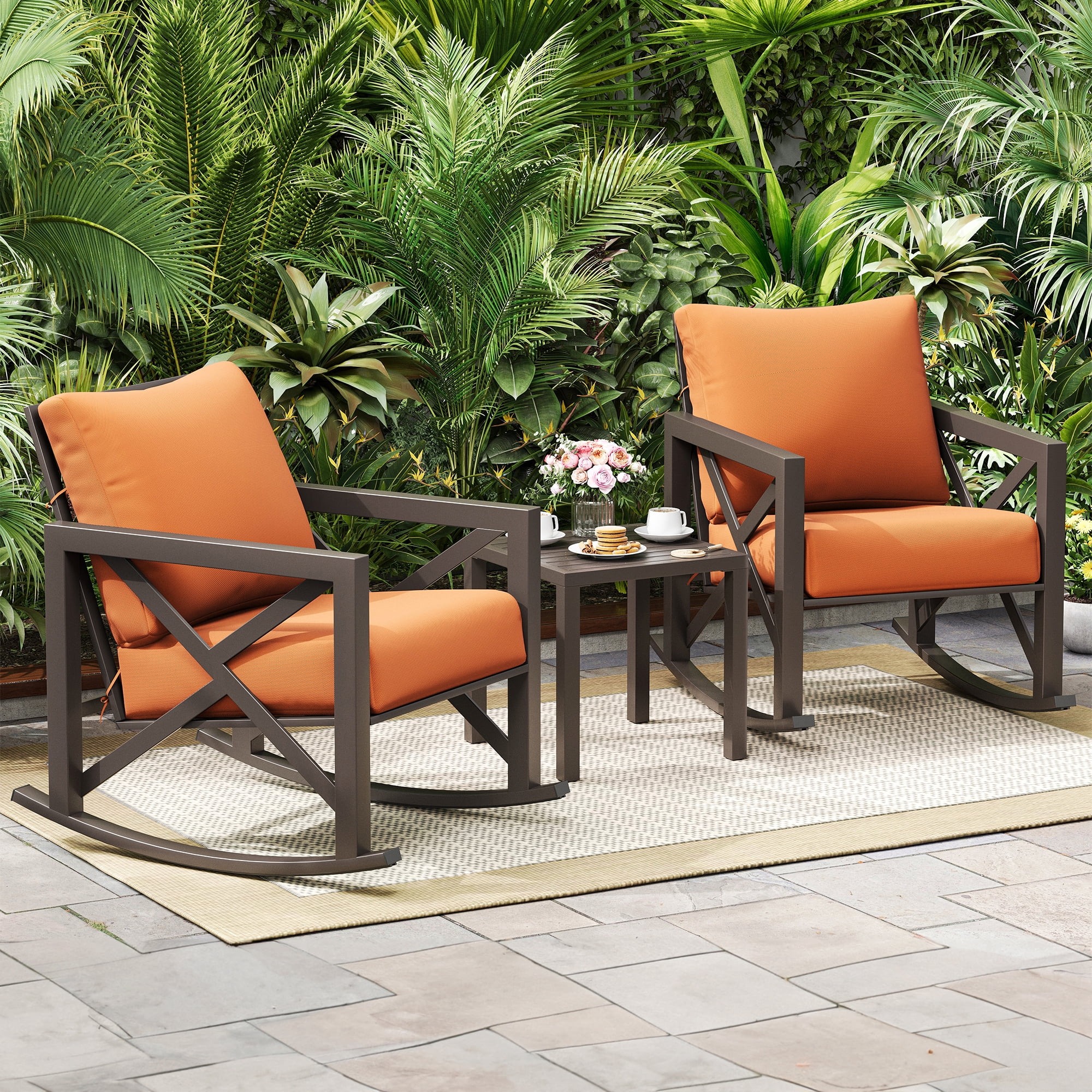 ECOPATIO Rocking Chair Bistro Set,3 Piece Outdoor Patio Furniture Set ...