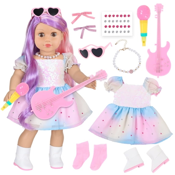 ECORELF 18 Inch Doll Clothes Singing Star Outfit – Gradient Dress ...