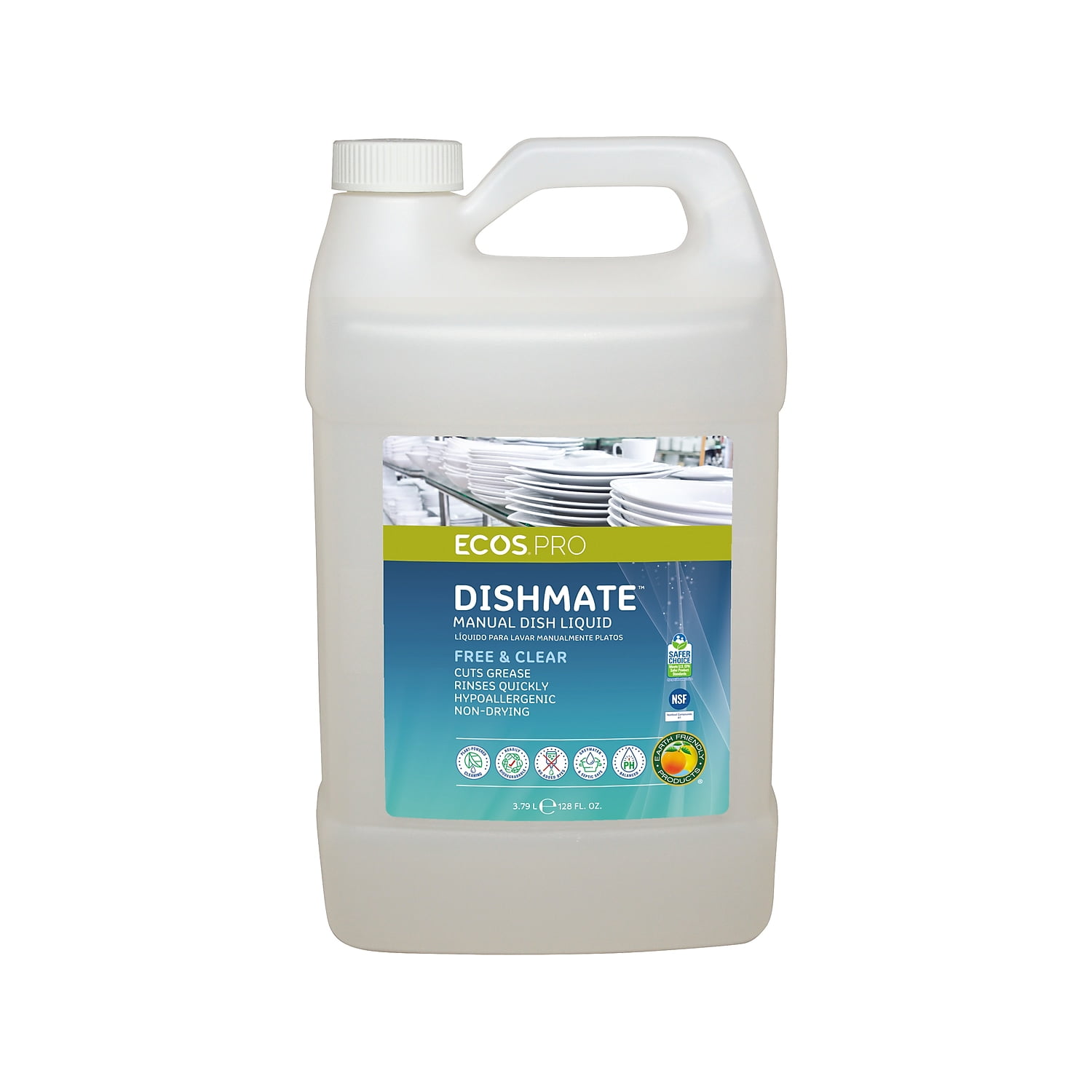 ECOS Dishmate Unscented Liquid Dish Soap 128 oz. Gentle, Effective ...