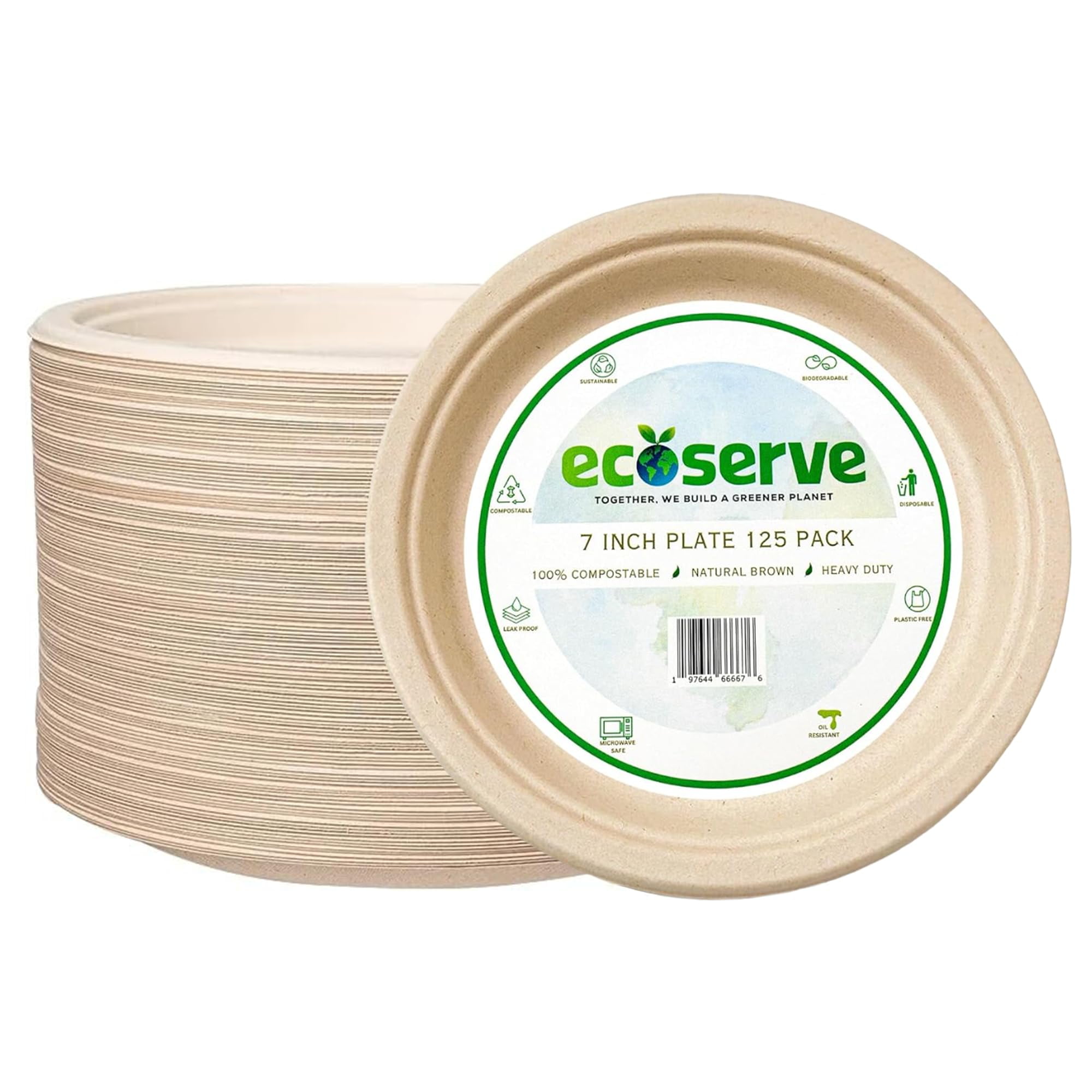 ECOSERVE Disposable Plates 7” - HYZ01 100% Compostable Plates Home ...