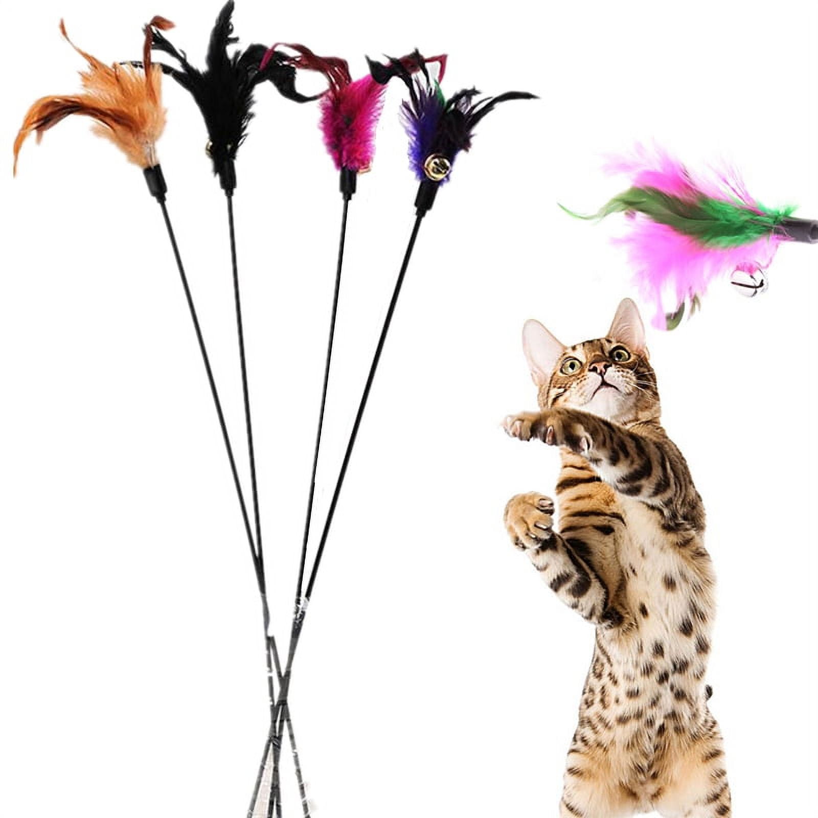 Ecosprial Interactive Cat Stick Toys, 4Pcs Feather Teaser Wand with ...