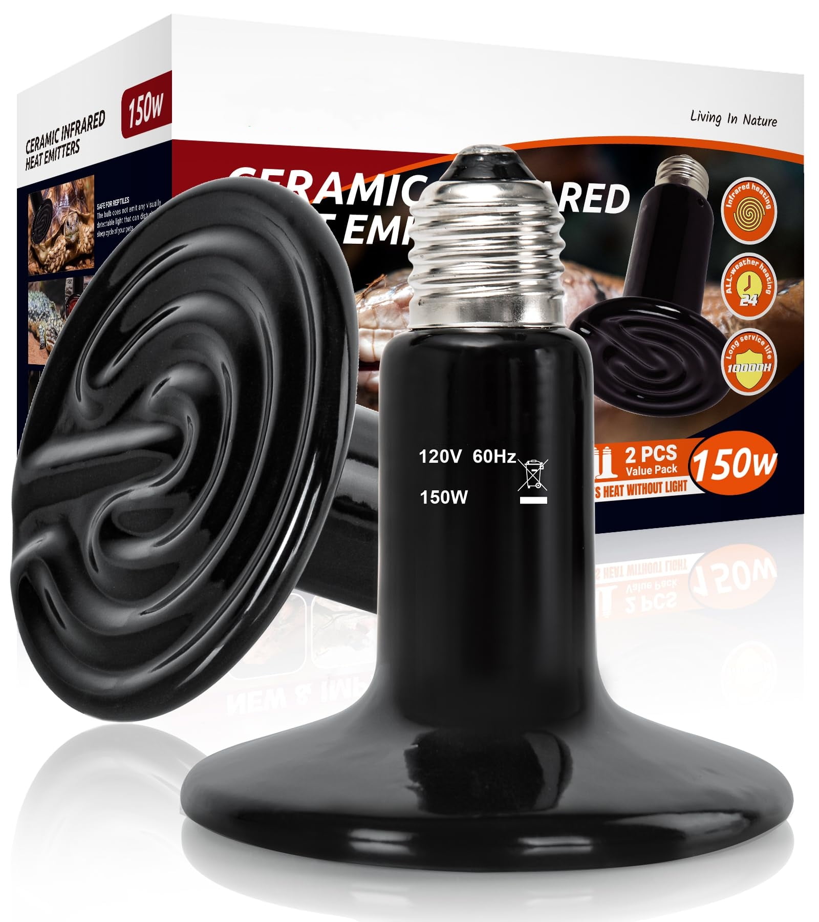 ECOSUB 150W Ceramic Heat Emitter Bulbs, E26 Infrared Terrarium Heater ...