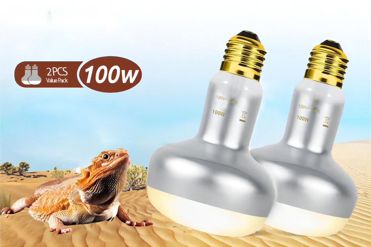 ECOSUB Reptile Heat Lamp E26, 2Pcs, 75W, for Bearded Dragon Tank, White ...