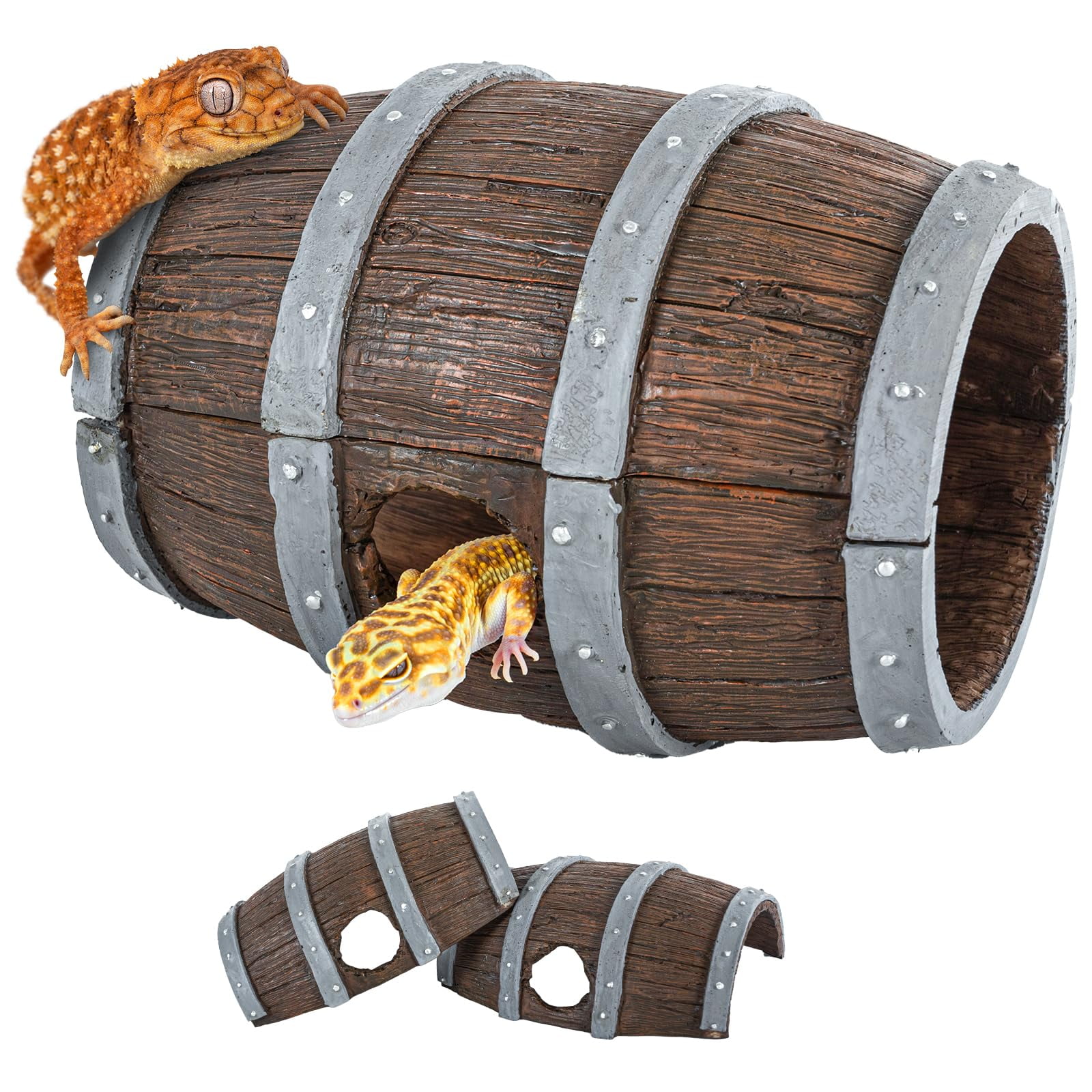 ECOSUB Reptile Hide Cave, 2 in1 Reptile Barrel Log & Tunnel Hideout ...