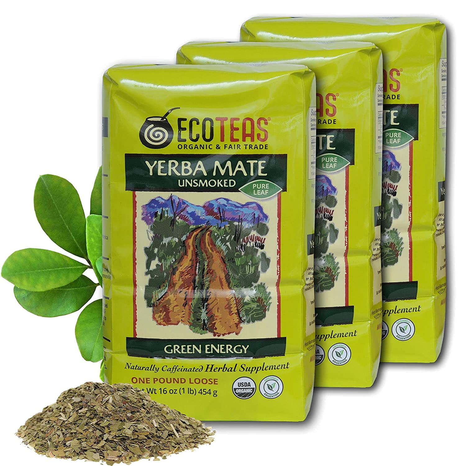 ECOTEAS Organic Unsmoked Yerba Mate Tea Pure Loose Leaf 1 LB Pack of 6 ...