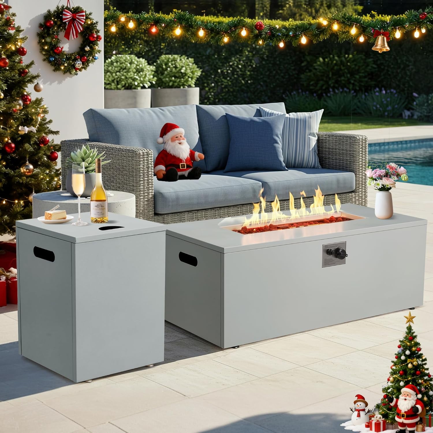 ECOTOUGE 2 Piece 42" Rectangular Propane Fire Pit Table wirh Tank ...