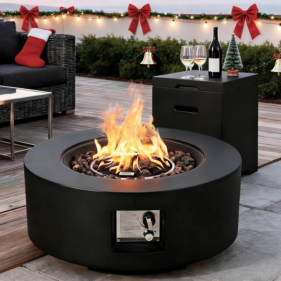 ECOTOUGE 2-Piece Gas Fire Pit, Outdoor Propane Fire Pit Table Set w ...