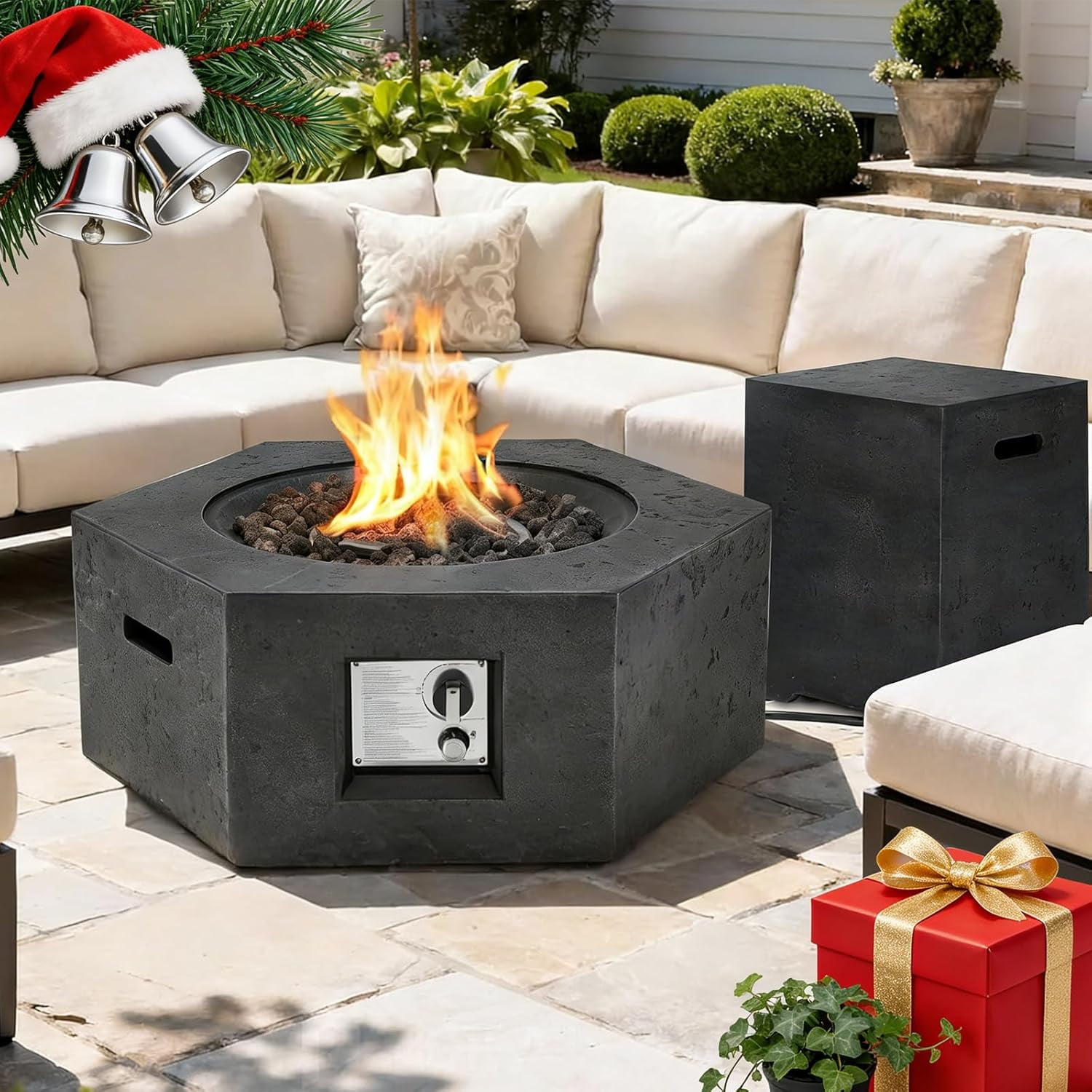 ECOTOUGE 2-Piece Propane Fire Pit, Outdoor Gas Fire Pit Table w/Tank ...