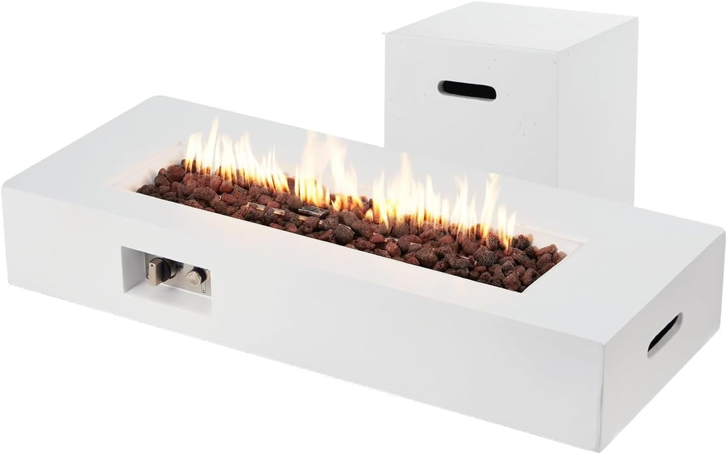 ECOTOUGE 2-Piece Rectangle Propane Fire Pit Table w/Tank Table, 50,000 ...