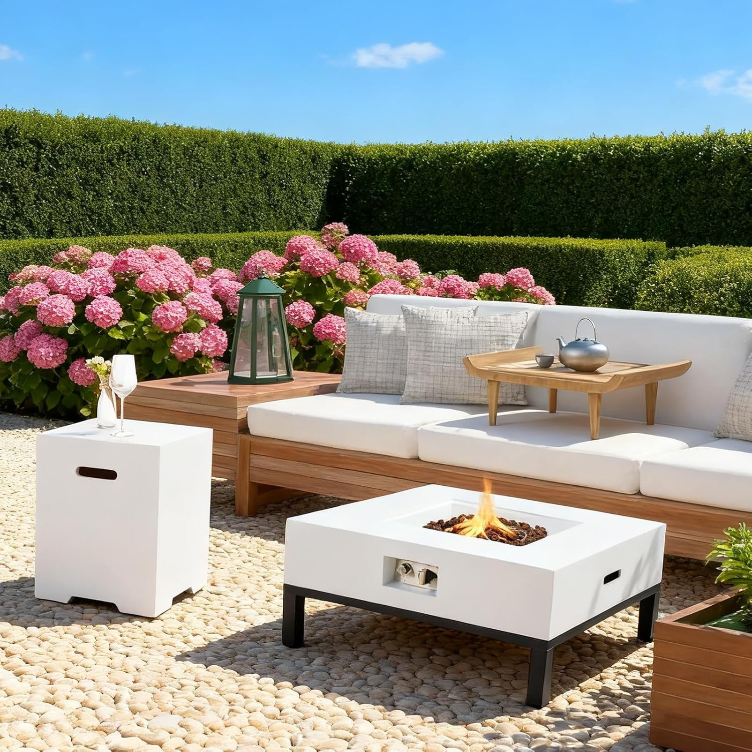 ECOTOUGE 2-Piece Square Propane Fire Pit Table w/Tank Table, 50,000 BTU ...