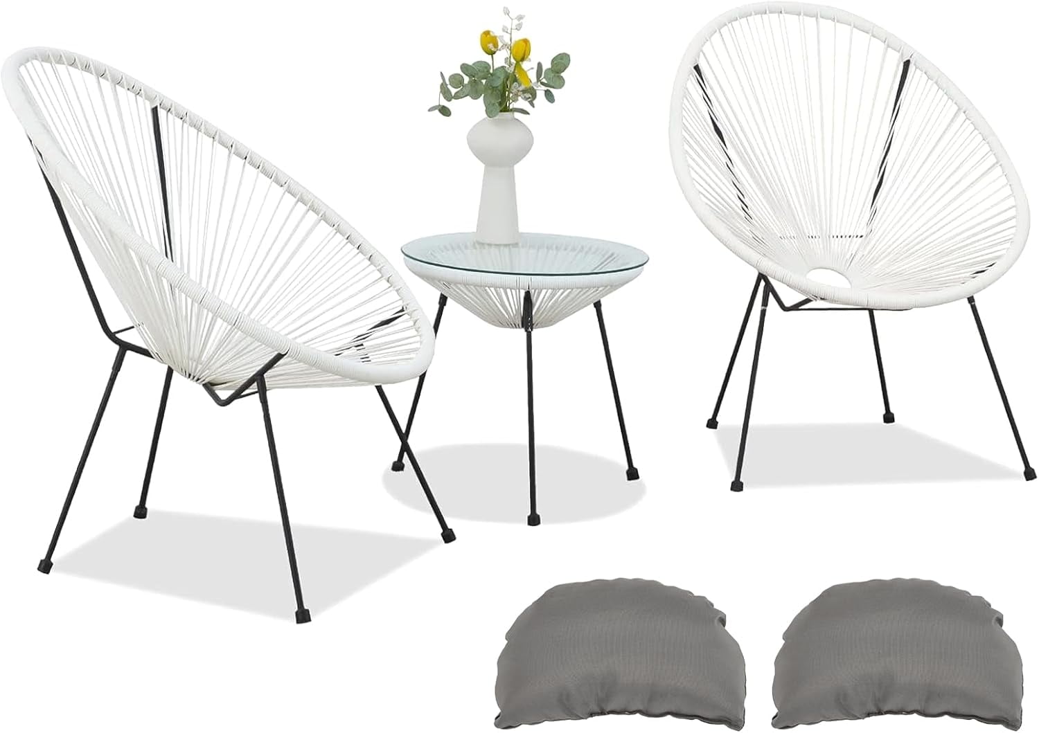 ECOTOUGE 3-Piece Patio Acapulco Chairs Set, All-Weather Wicker Bistro ...