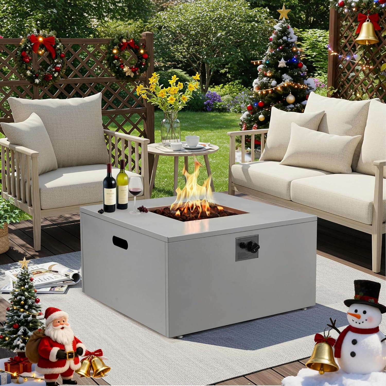 ECOTOUGE 32" Square Propane Fire Pit Table, 50,000 BTU Outdoor Gas Fire ...