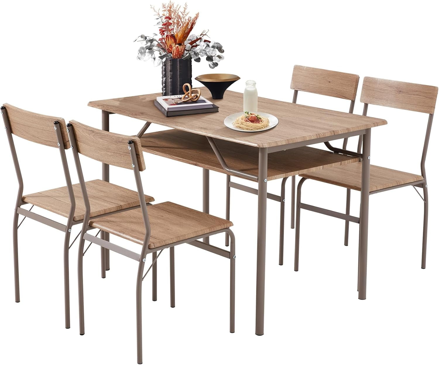 ECOTOUGE Dining Table Set for 4, Wood Kitchen Table and Chairs with ...