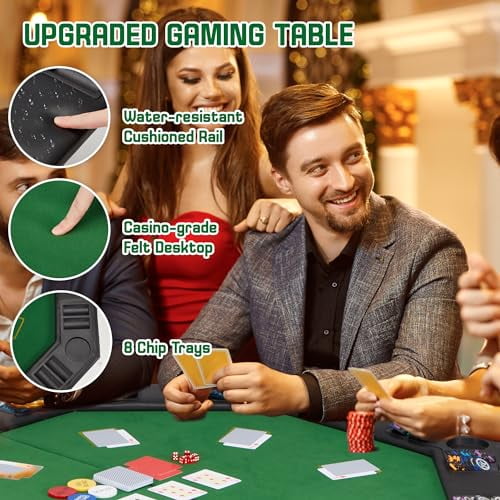 ECOTOUGE Foldable Poker Table, 8 Players Octagon Texas Holdem Poker Table with Chip Trays ...