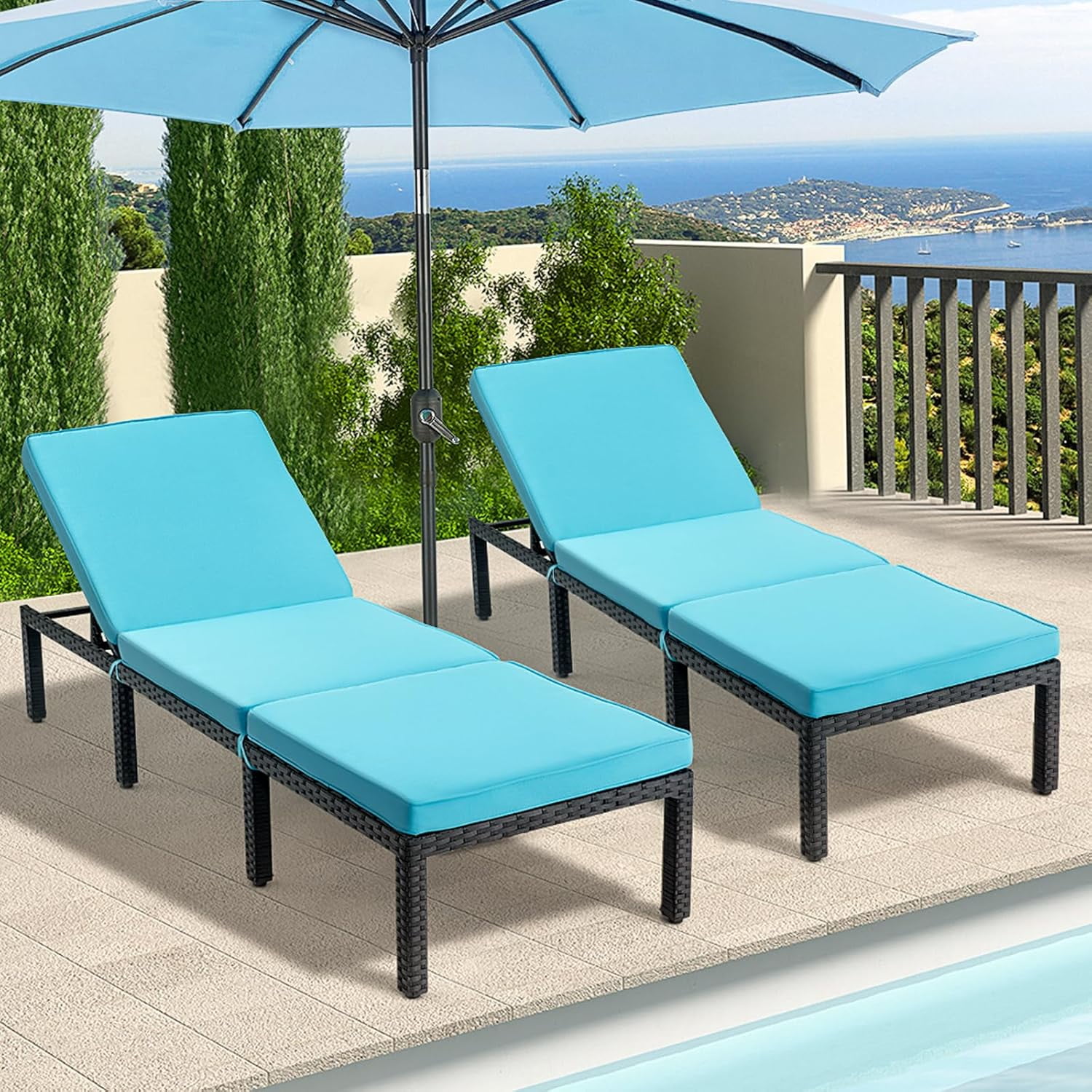 ECOTOUGE Outdoor Chaise Lounge Set of 2, PE Wicker Pool Lounge Chairs ...