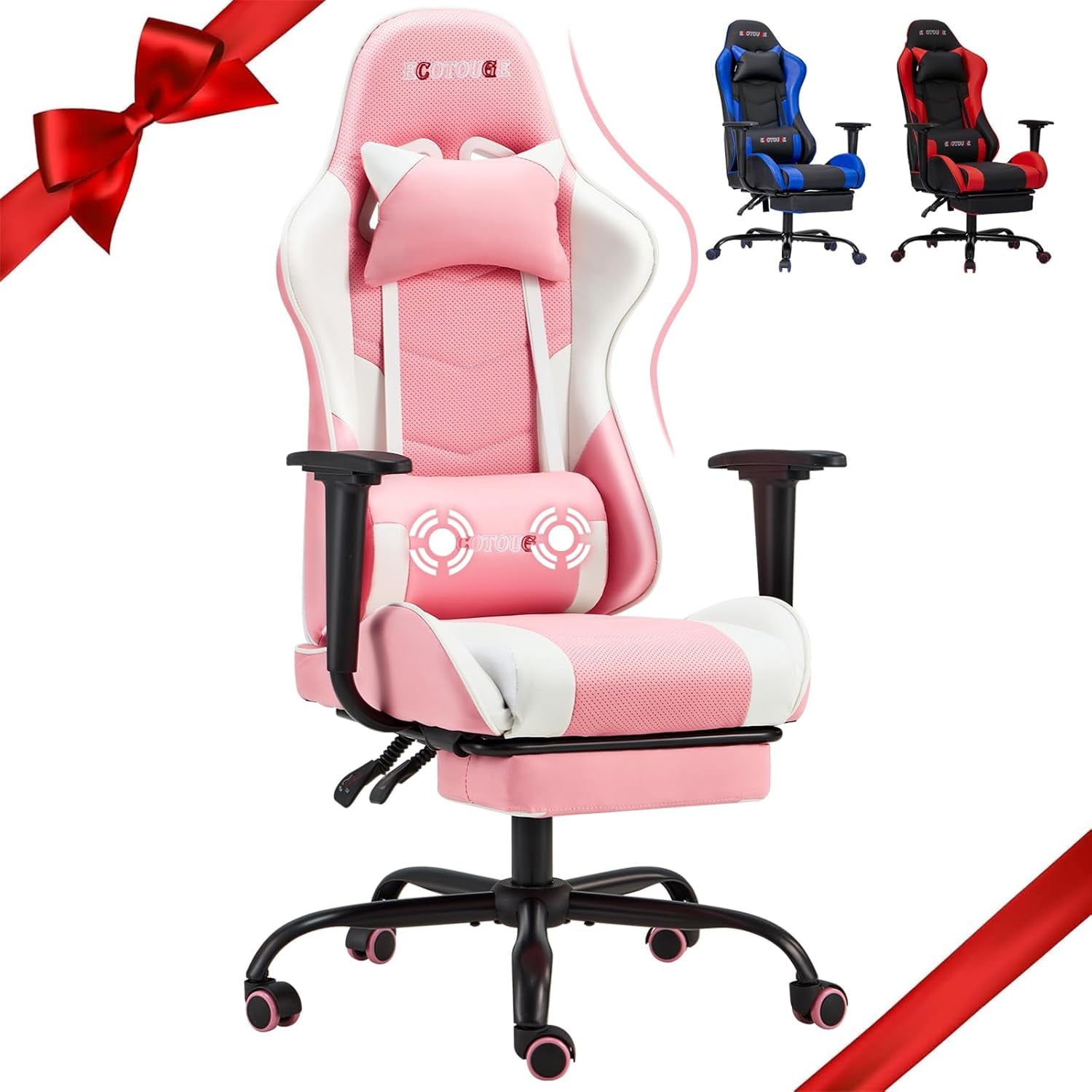 ECOTOUGE PC Gaming Chair with Headrest and Lumbar Pillow Massage ...
