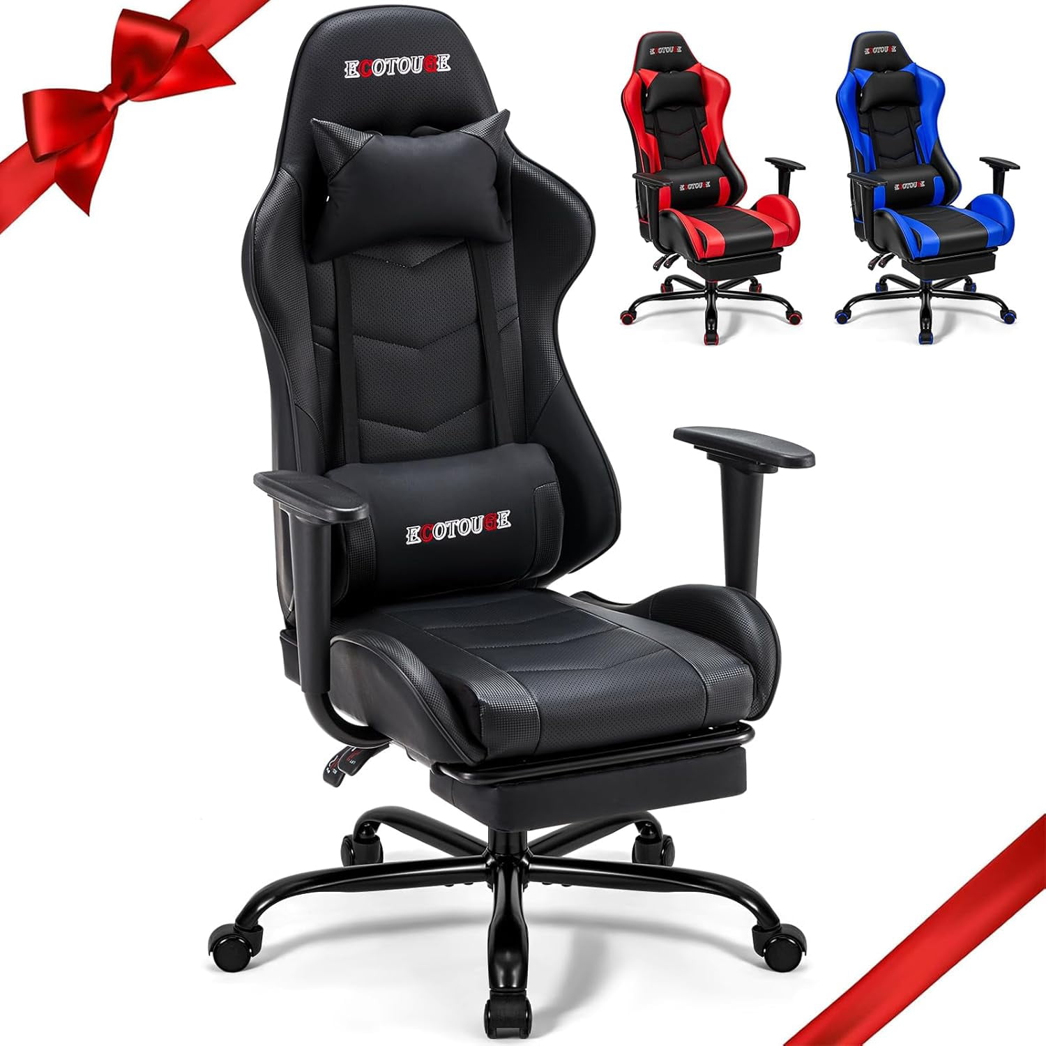 ECOTOUGE PC Massage Gaming Chair with Footrest Ergonomic Office Desk ...