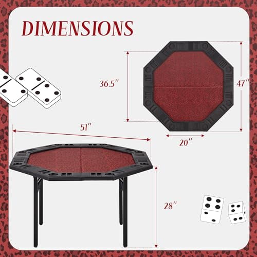 ECOTOUGE Poker Table Foldable, 8 Players Texas Holdem Table with Chip ...